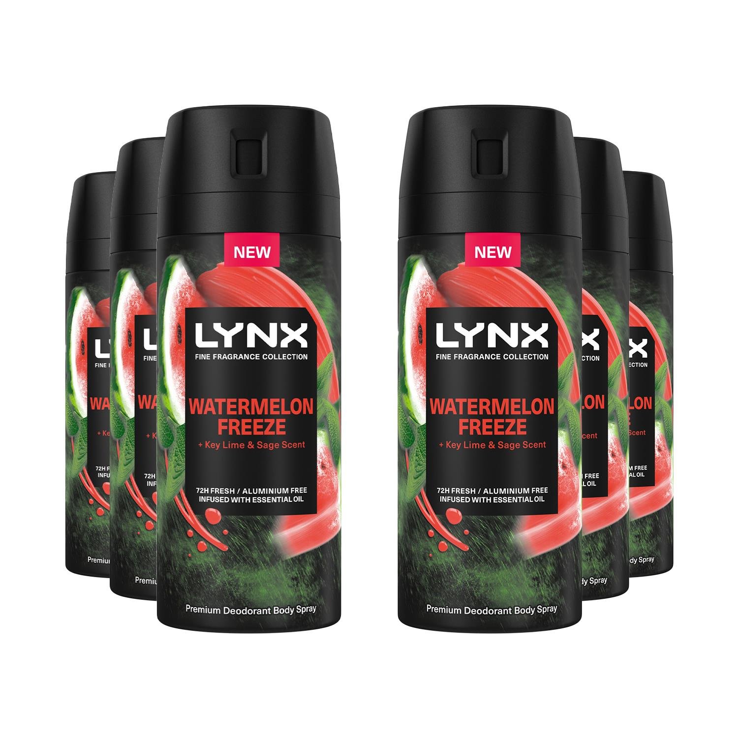 Lynx Men Deodorant Watermelon Freeze with 72Hrs Freshness 150ml, 6 Pack
