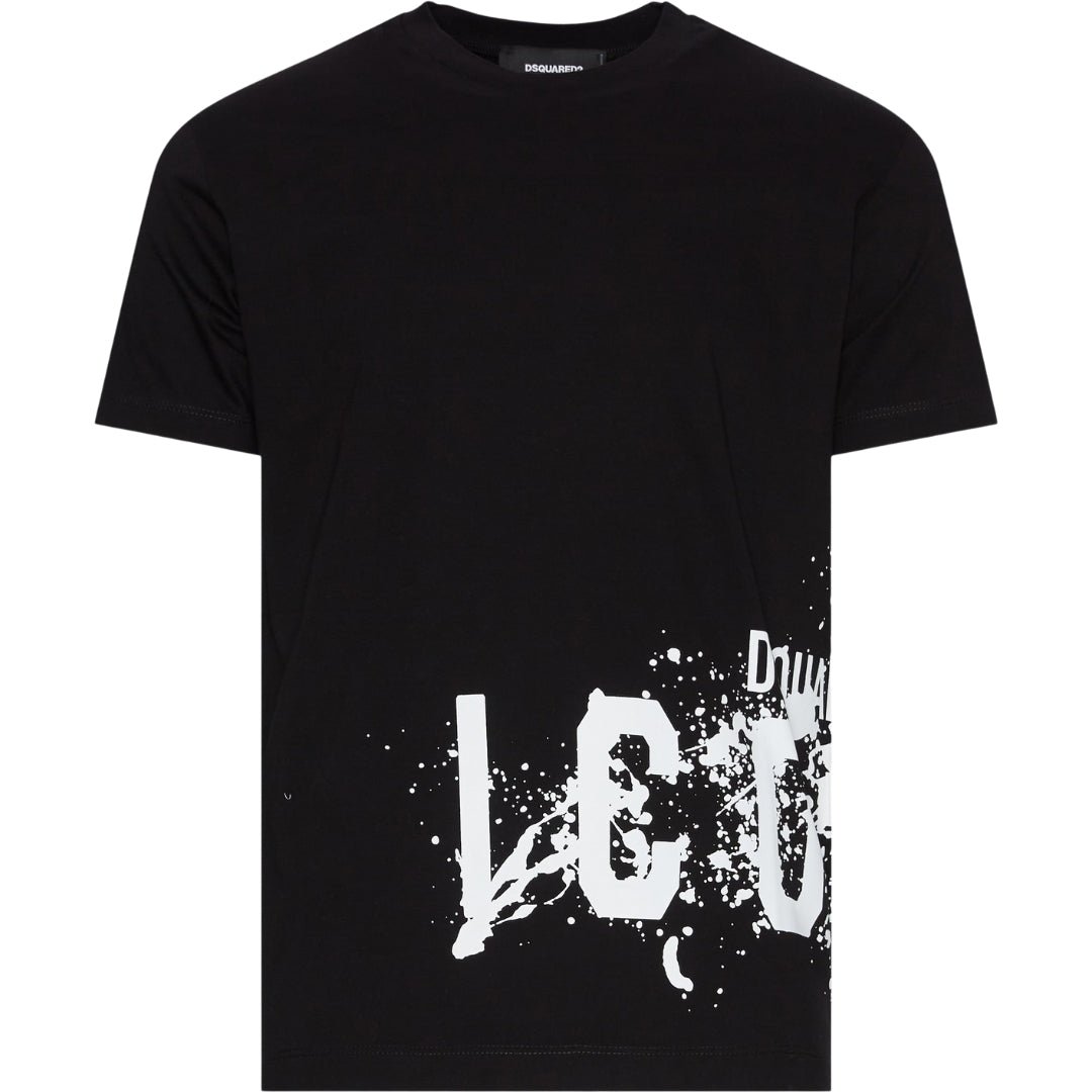 Dsquared2 Cool Fit Large Icon Paint Splatter Logo Black T-Shirt