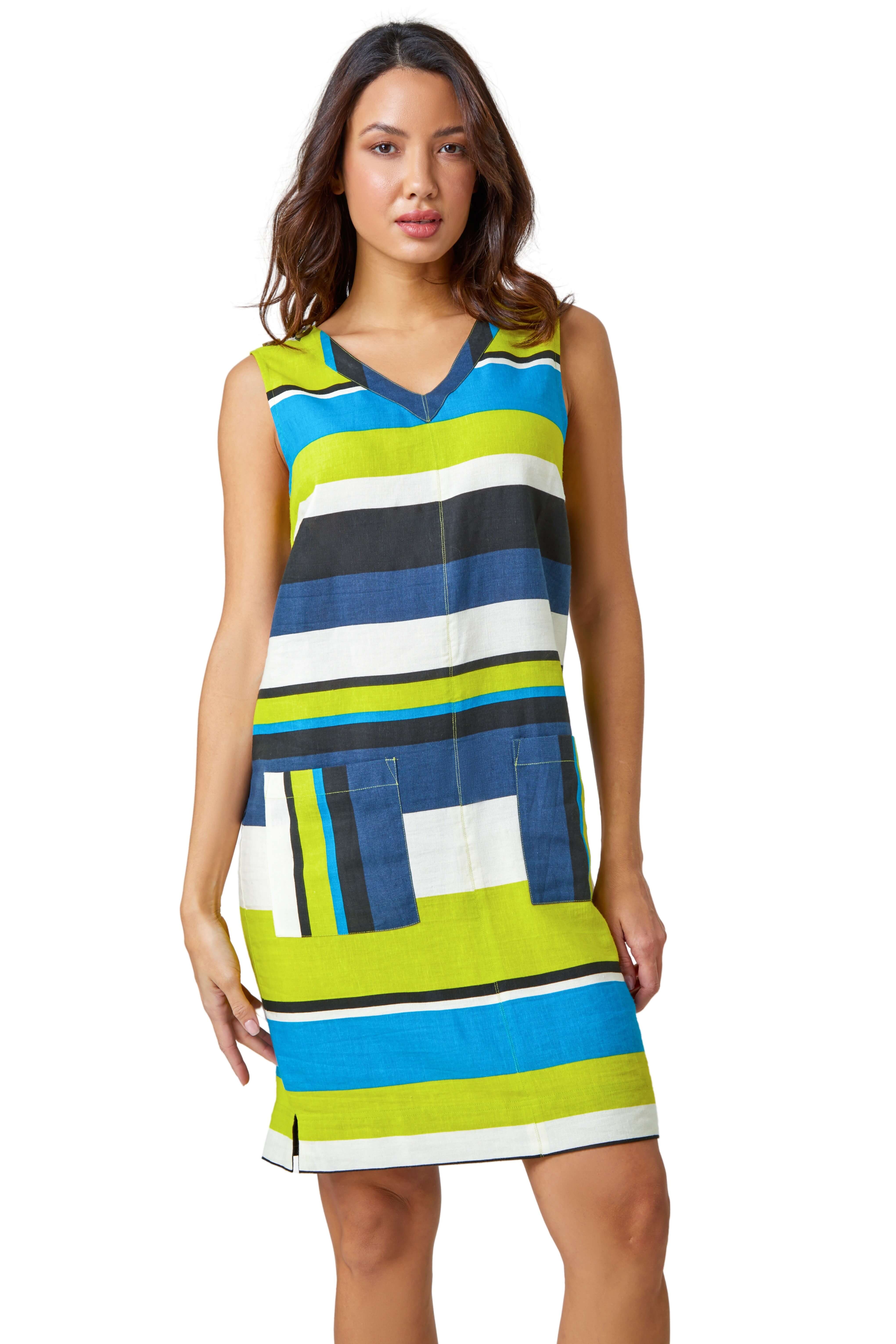 Striped Cotton Blend Shift Dress