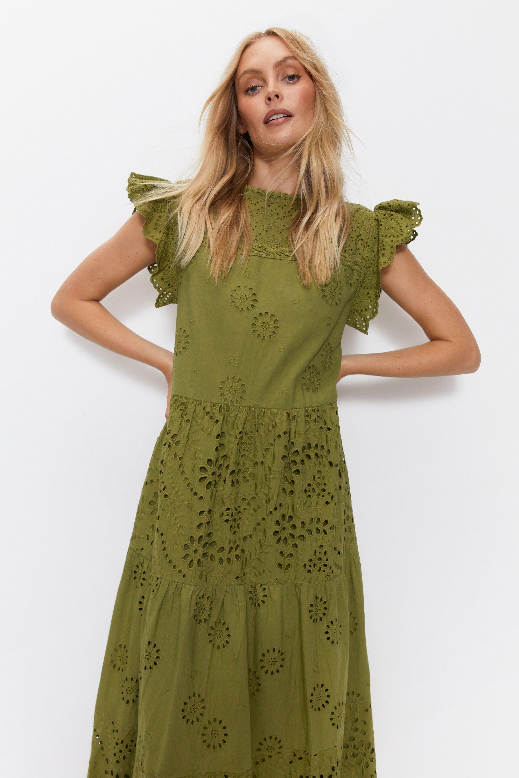 Broderie Mix Tiered Midi Dress