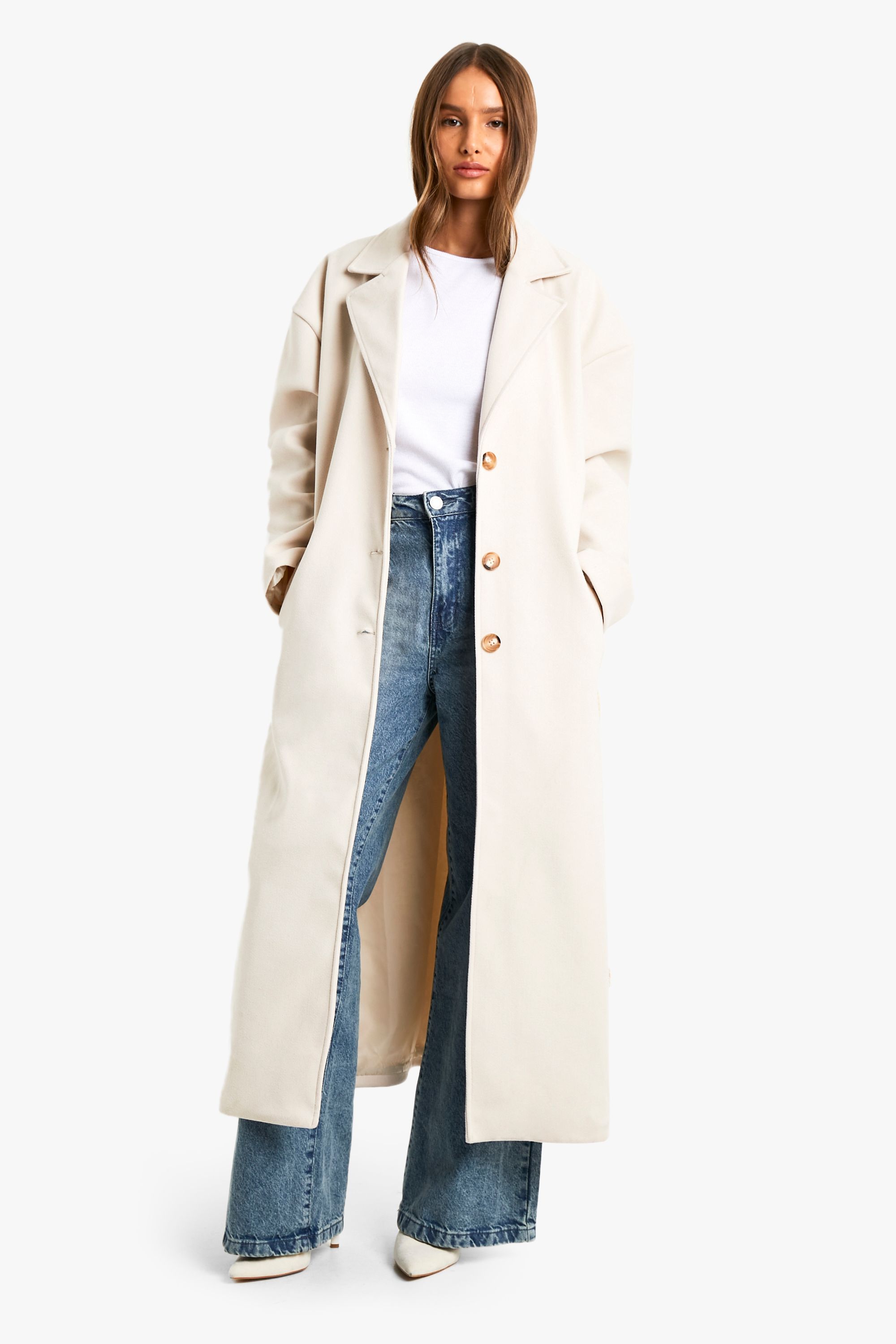 Belt Detail Wool Look Maxi Coat