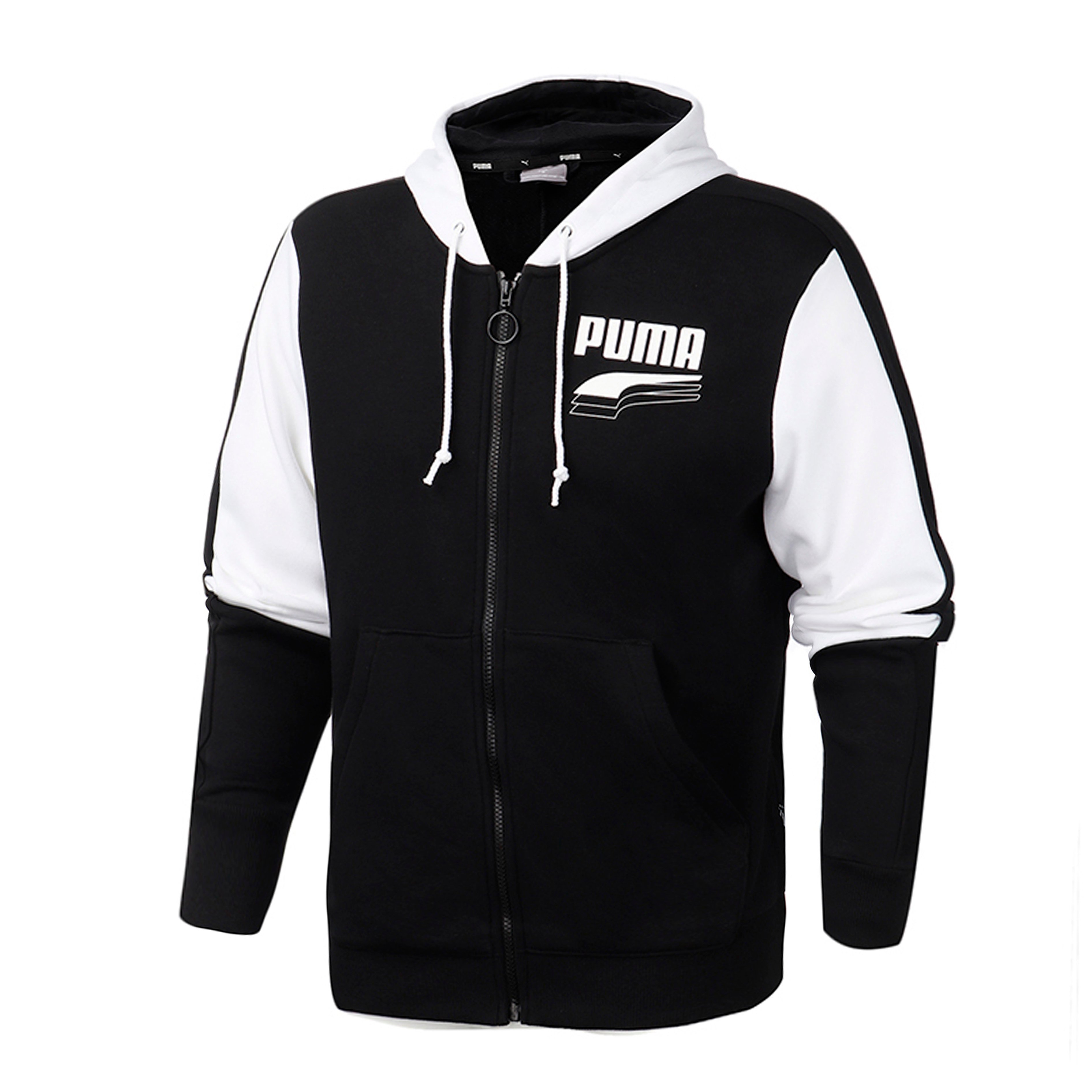 Puma Long Sleeve Zip Up Black White Mens Hooded Track Jacket 582733 01