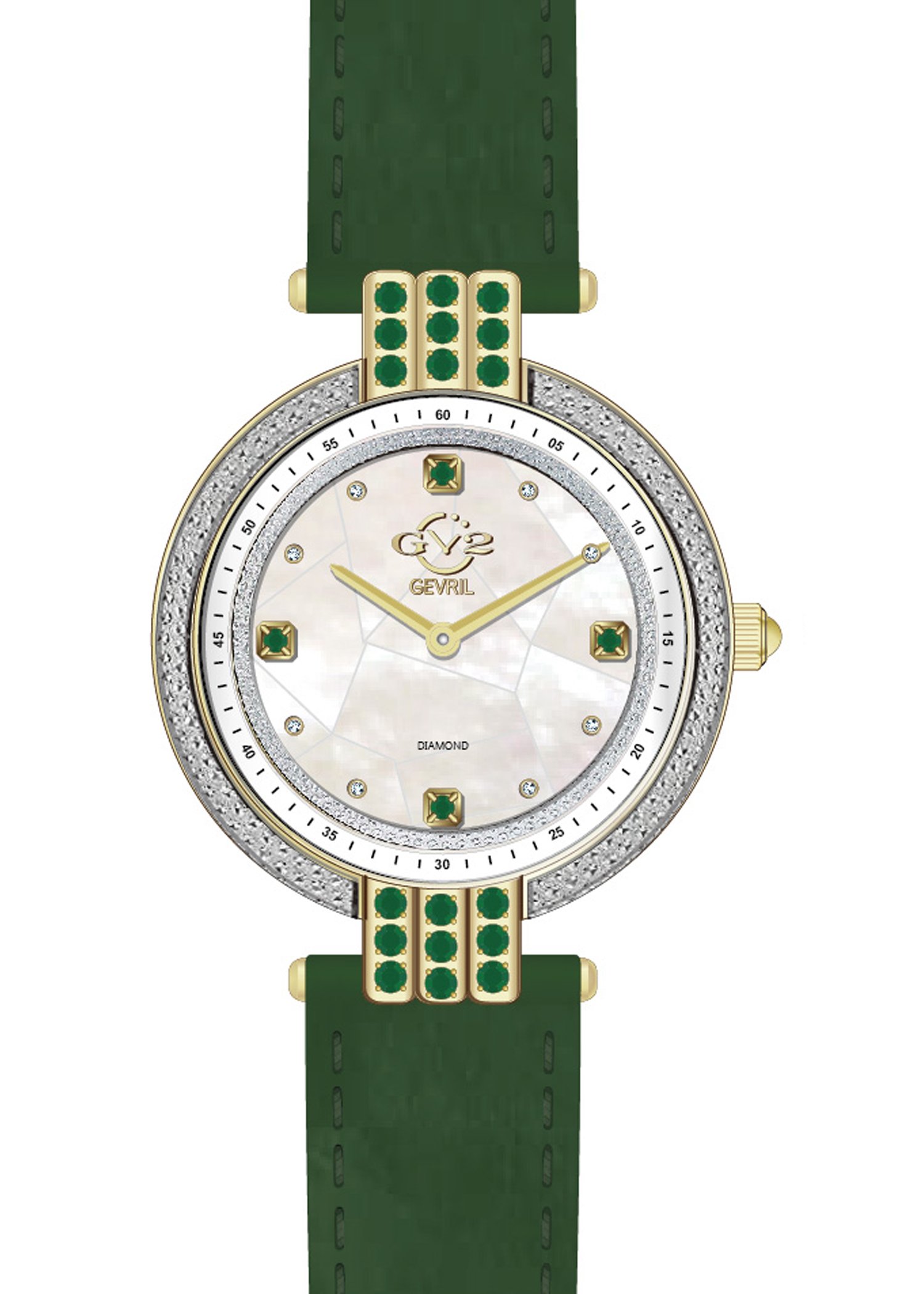 GV2 Matera Women's Swiss Quartz White Mother of Pearl Dial Green Suede ...