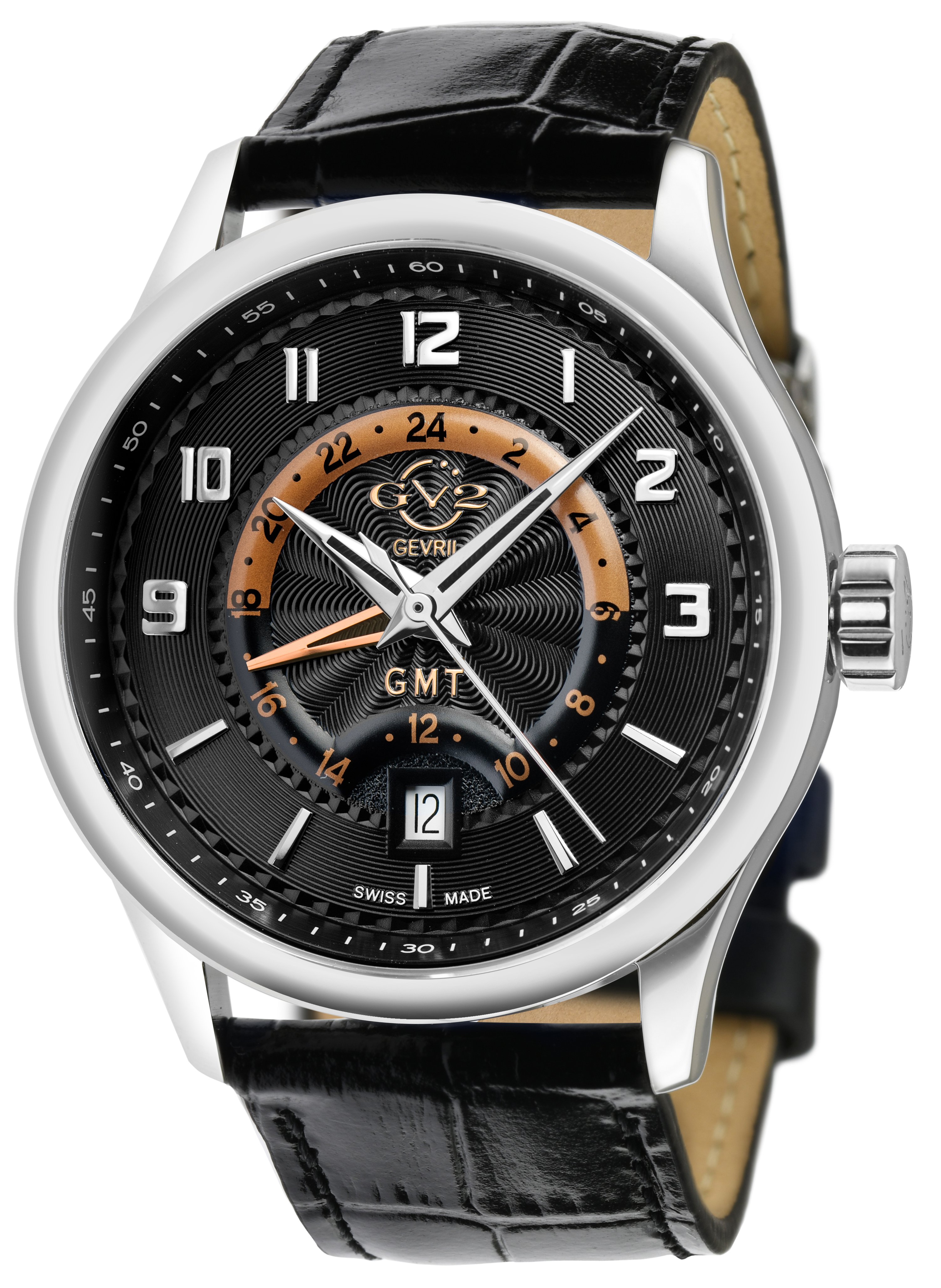 GV2 Men's Giromondo Black Dial Black Calfskin Leather Watch