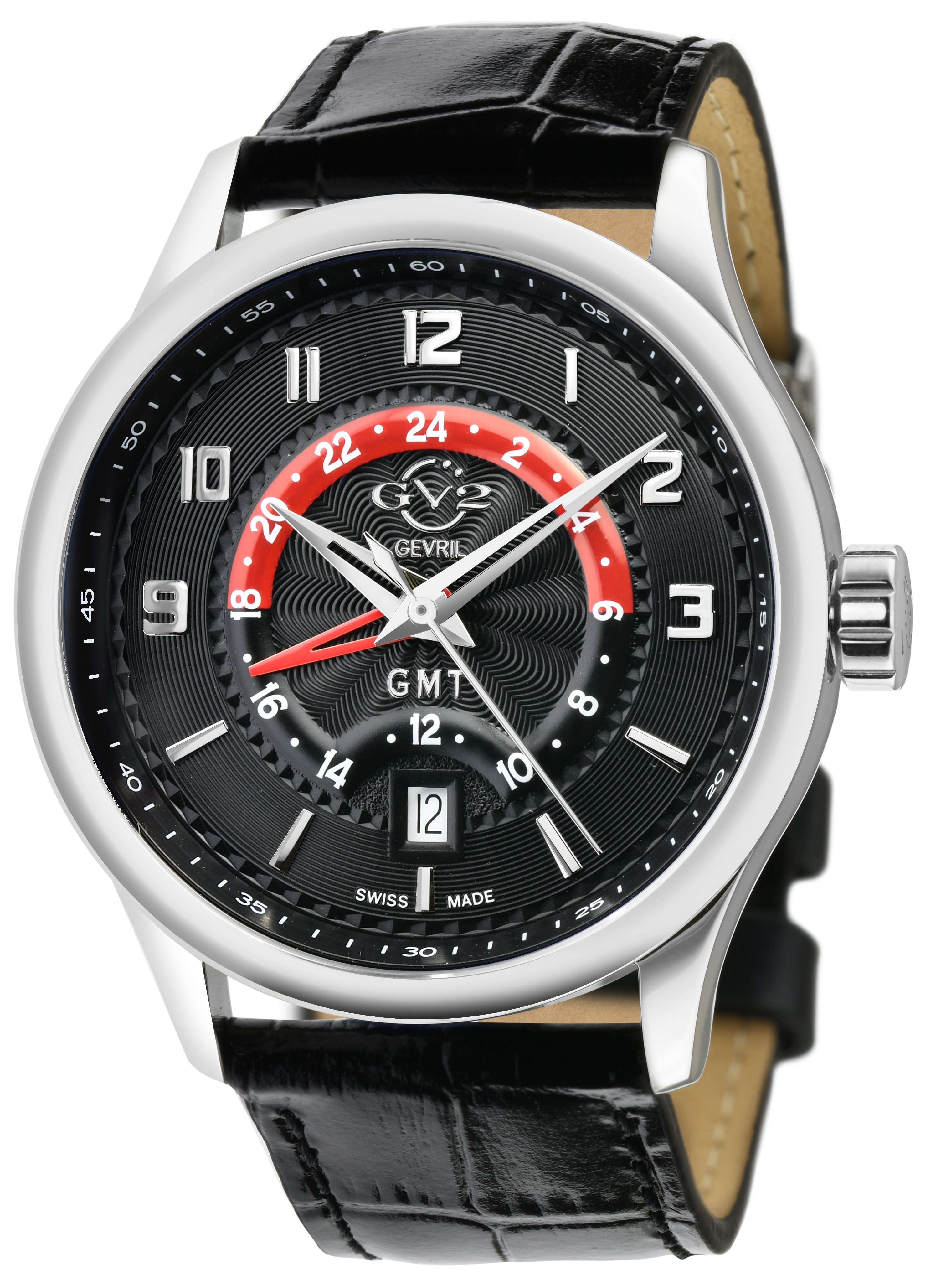 GV2 Giromondo 42303 Montre à quartz suisse en cuir noir pour homme