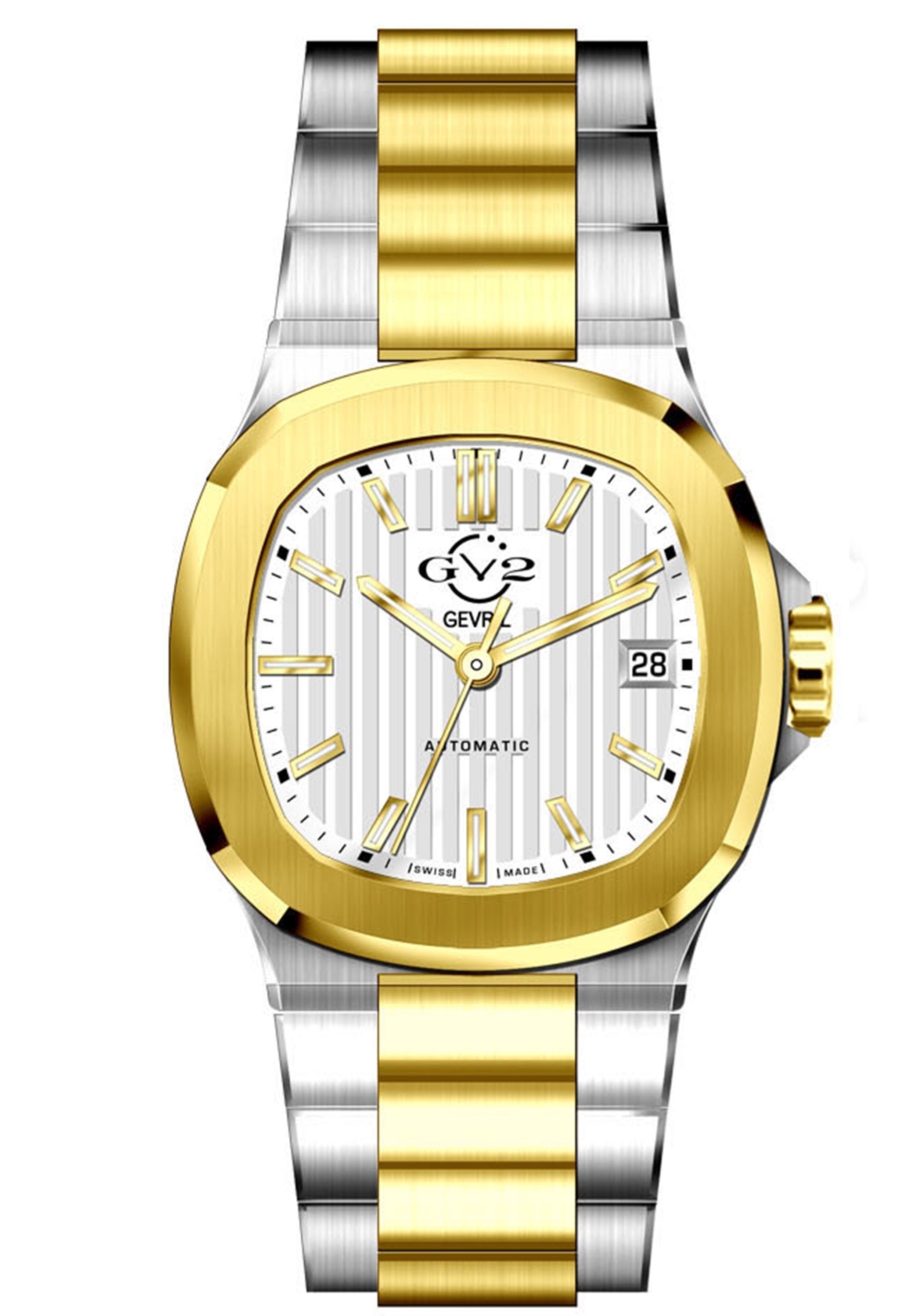 GV2 Automatic Men's Potente White Dial Two Tone Gold Bracelet Watch