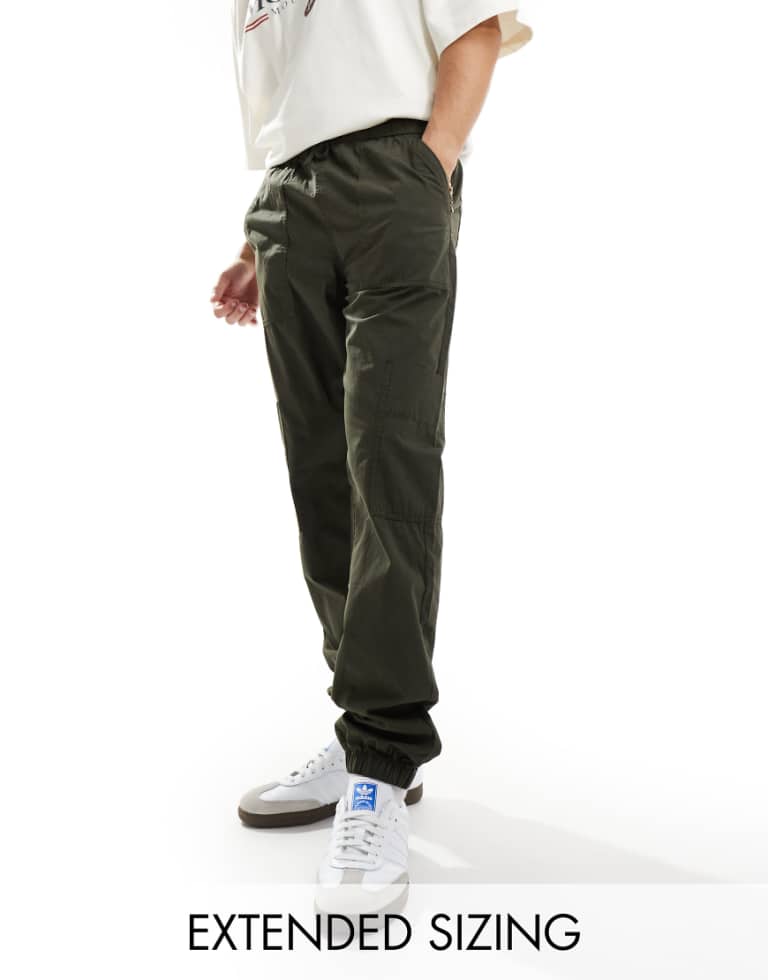 ASOS DESIGN pull on cargo jogger in khaki with elasticated waist-Green