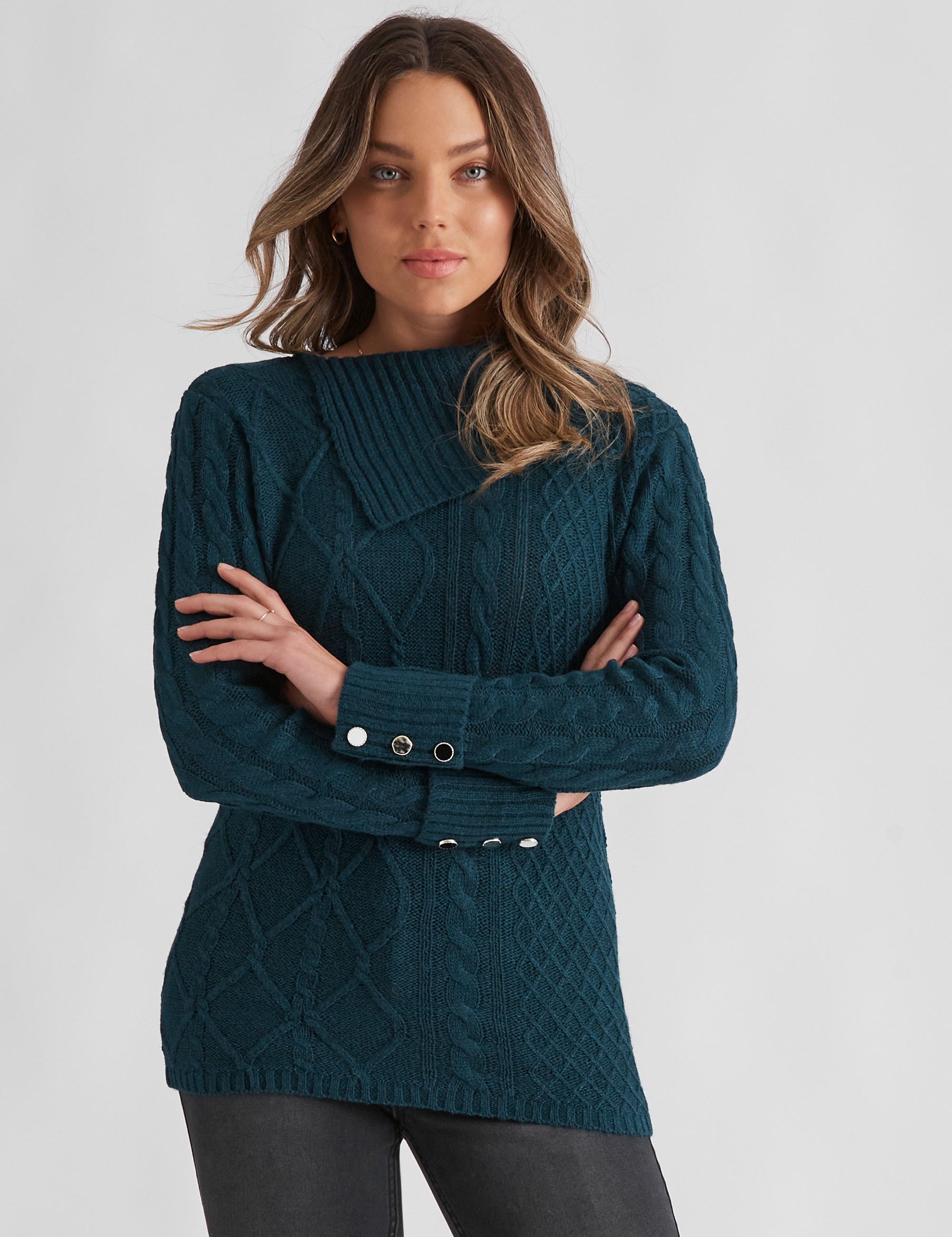 Womens Rockmans Long Sleeve Envelope Neck Knitwear Jumper