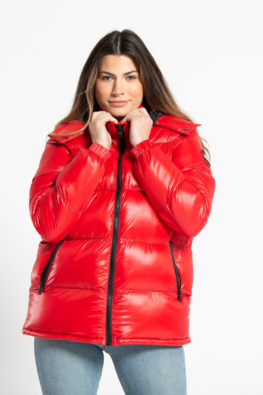 High Shine Padded Jacket With Detachable Hood