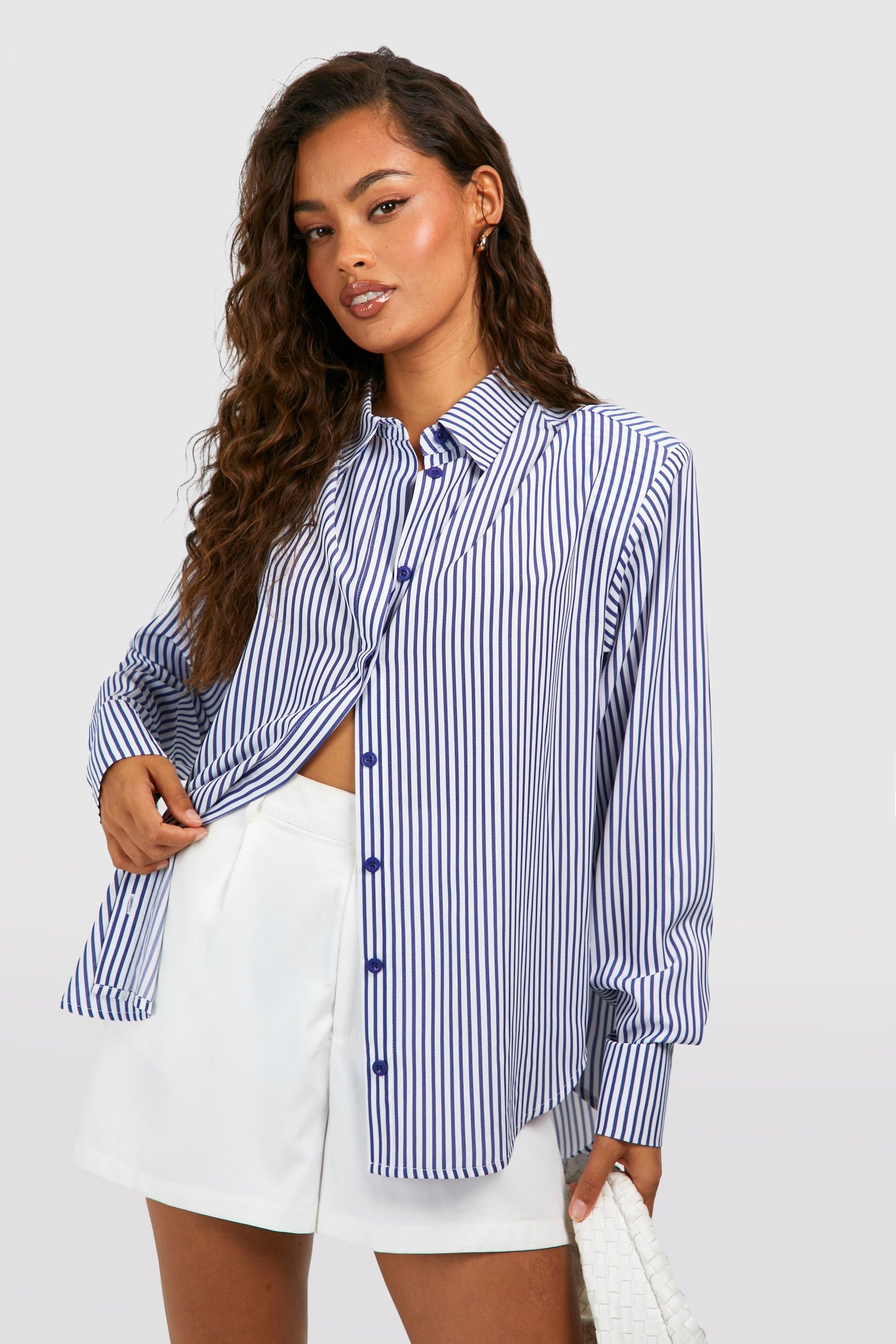 Oversized Shoulder Pad Striped Shirt