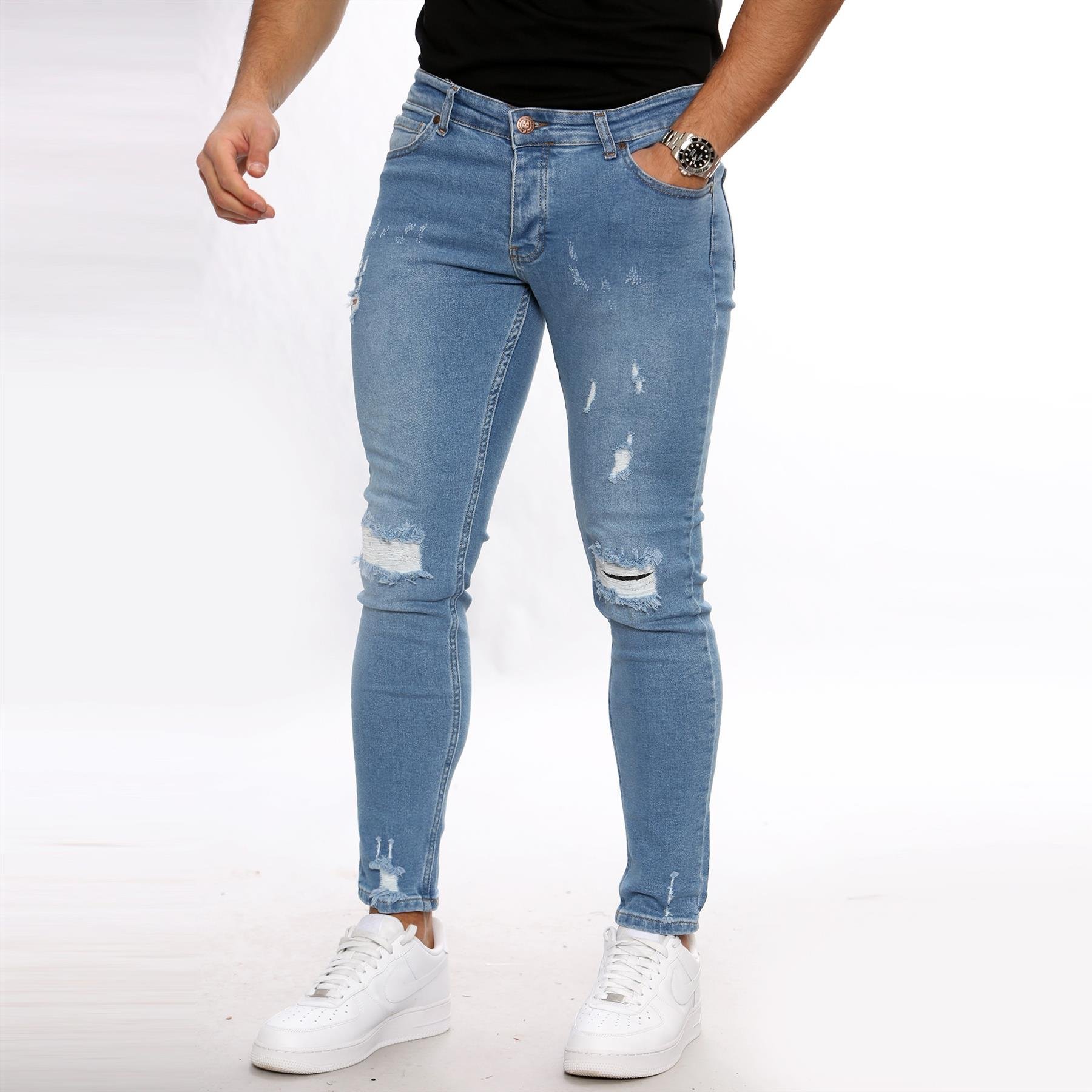 Mens Super Skinny Ripped Denim Jeans