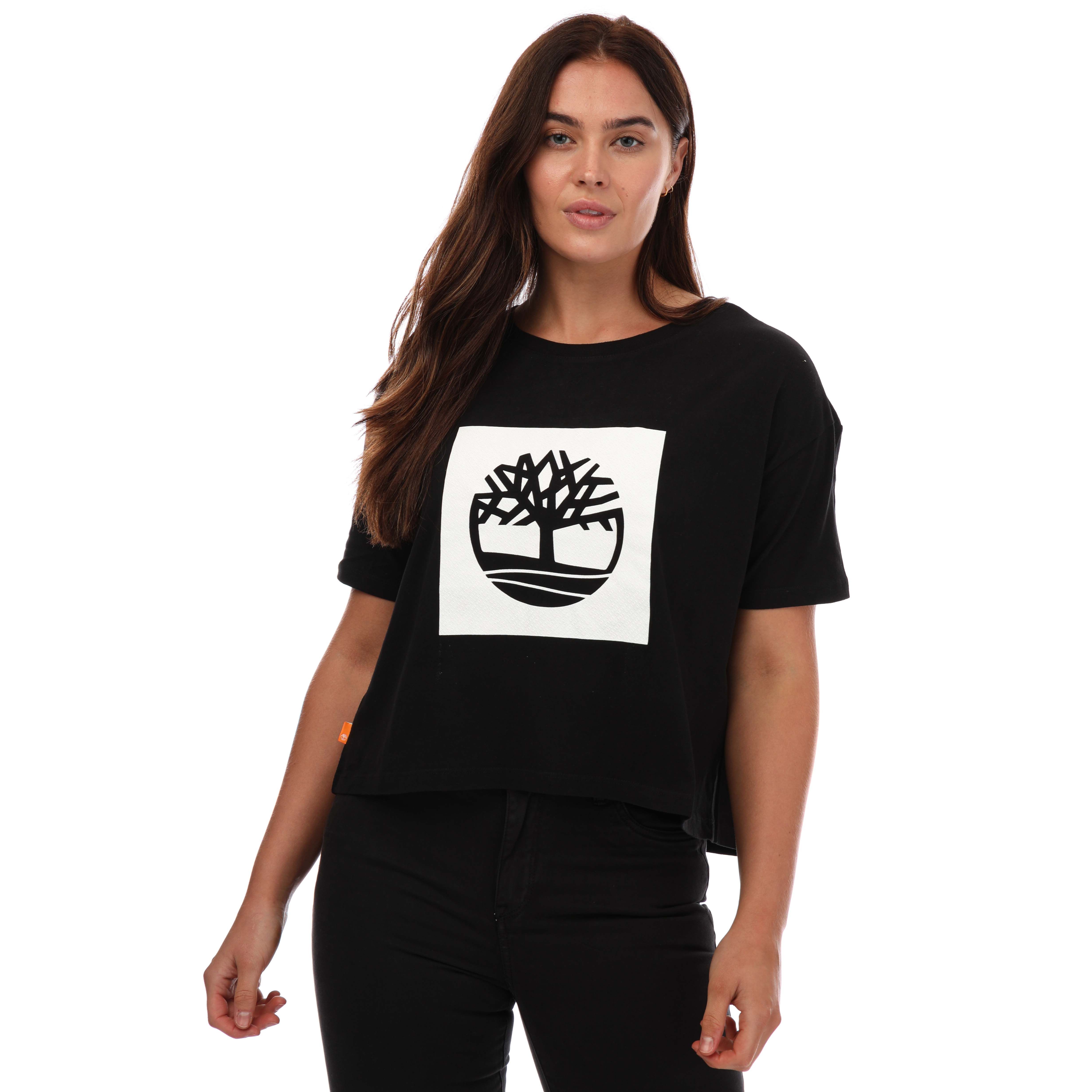 Women's Timberland Cropped Logo T-Shirt in Black