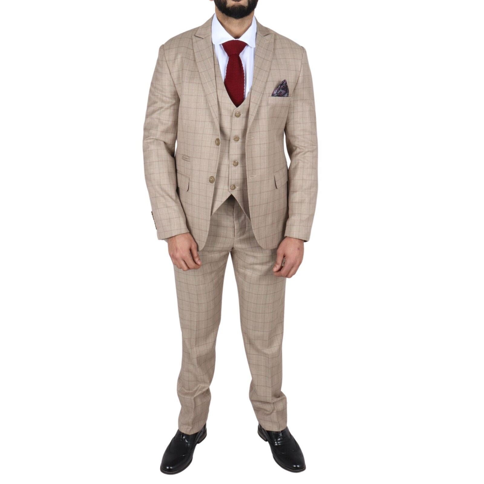 Traje clásico de tres piezas IM2 beige liso para hombre
