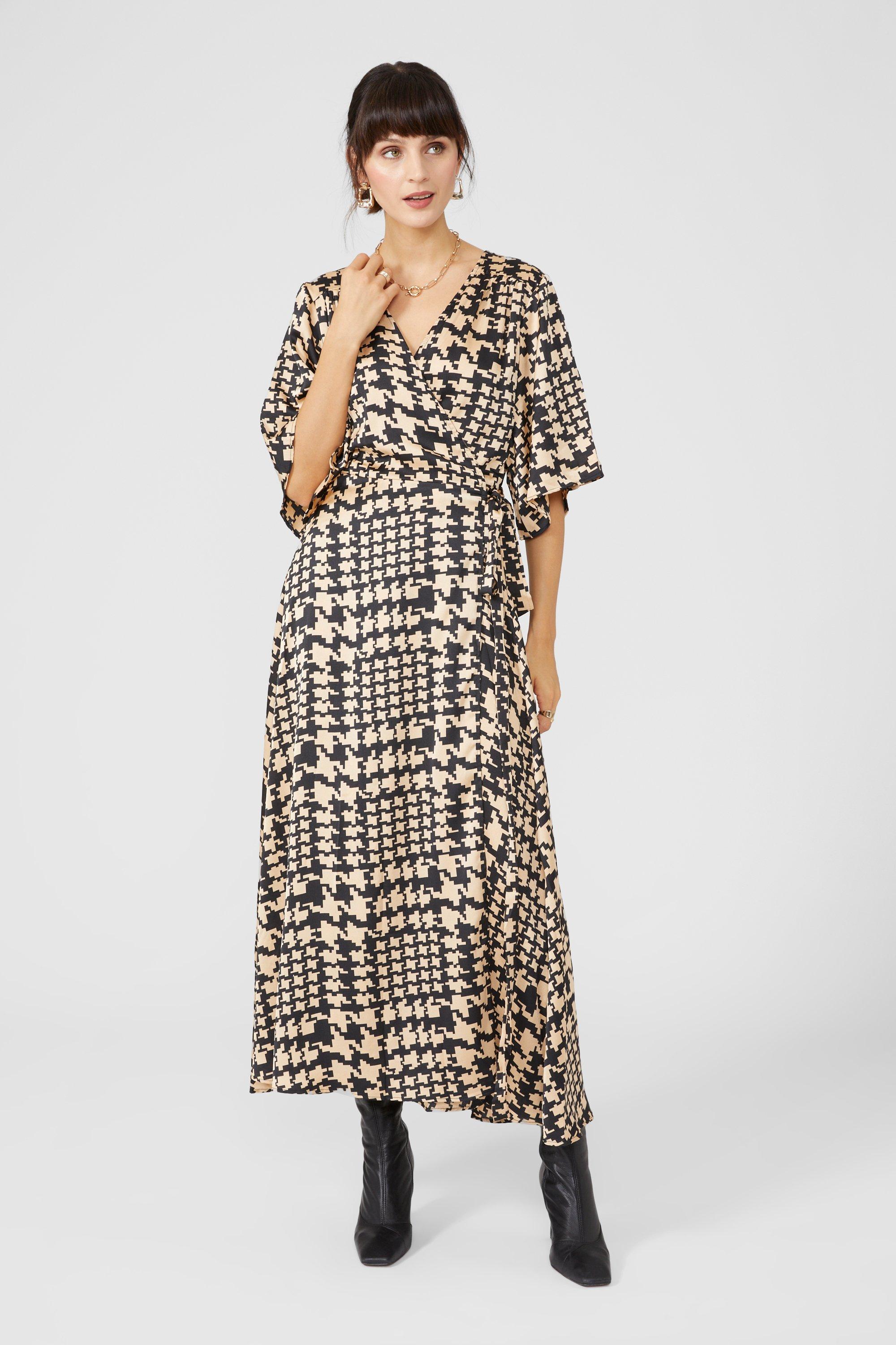 Dogtooth Wrap Maxi Dress