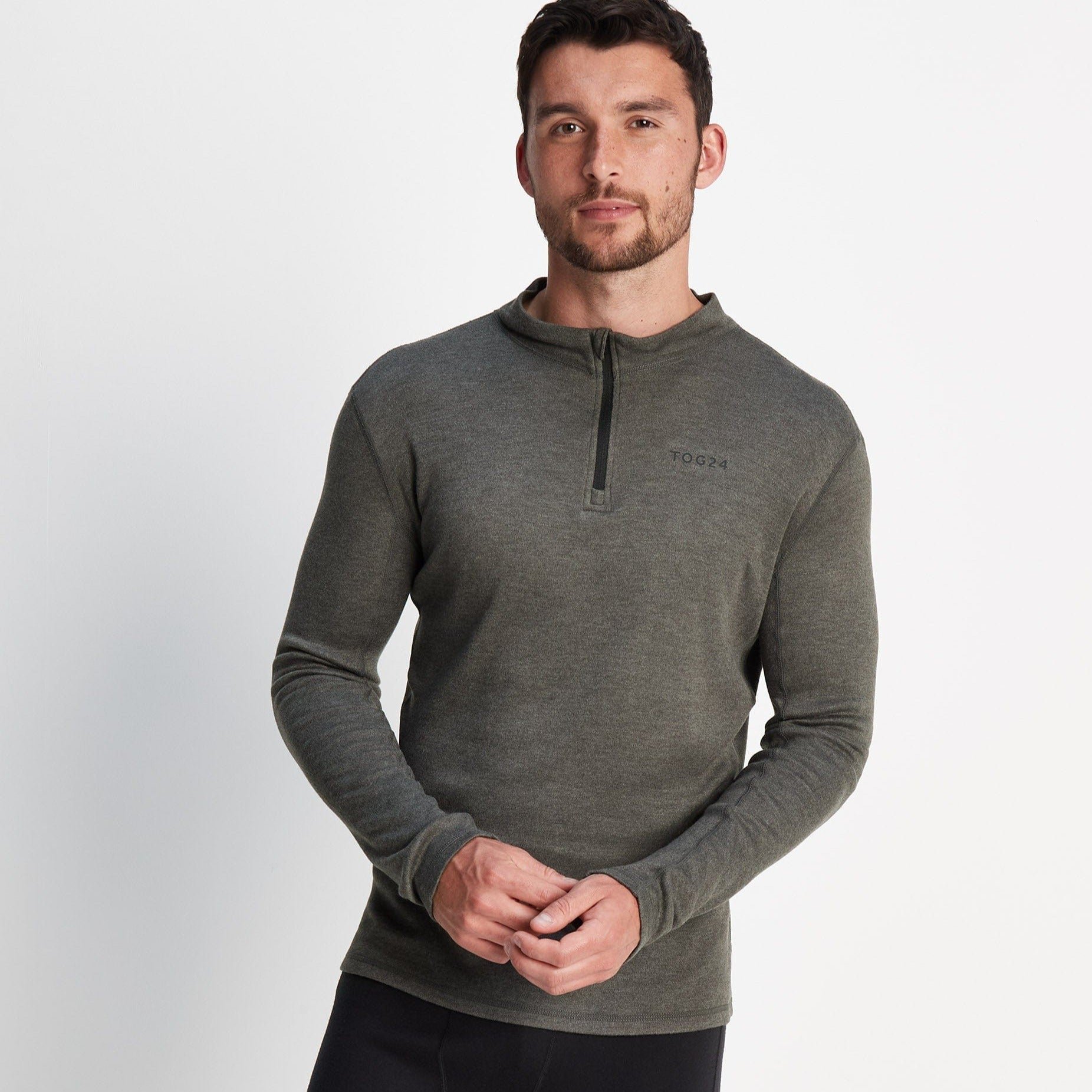 Meru Mens Cashmere Touch Base Layer Zip Neck Dark Grey Marl