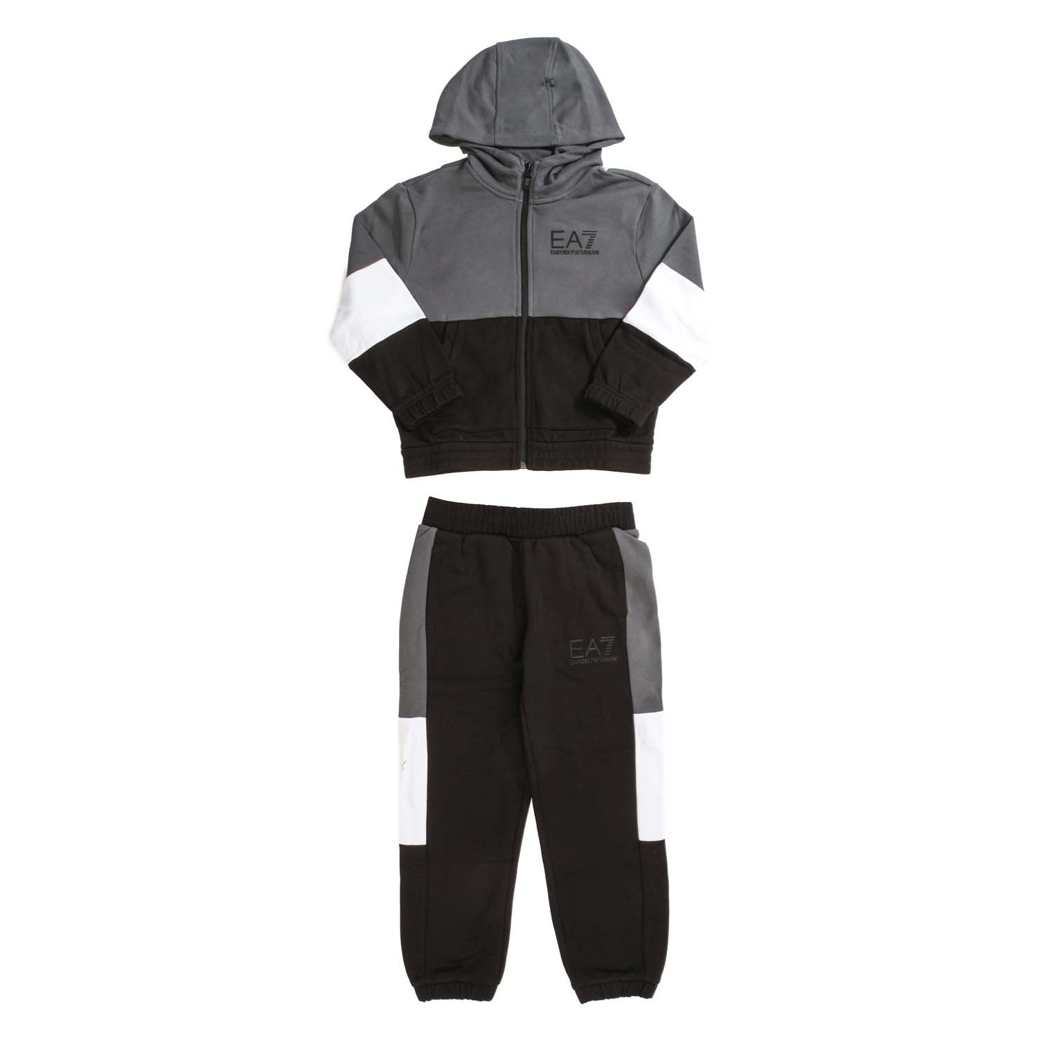 Boy's Emporio Armani EA7 Athletic Colourblock Tracksuit in Black Grey