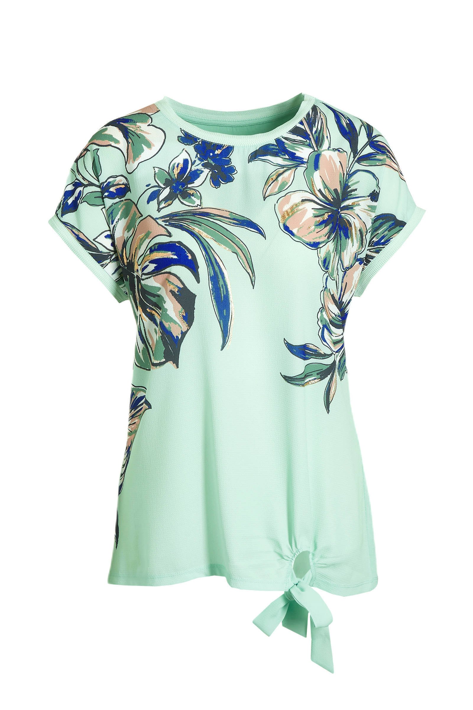 Imagine Top met knoopdetail blad print