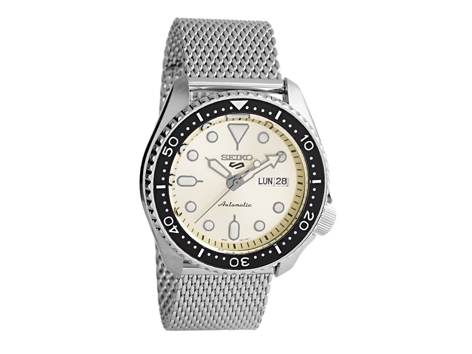 Seiko Men's Seiko 5 Sports SRPE75K1 SS Auto White Dial Black Bezel Mesh ...