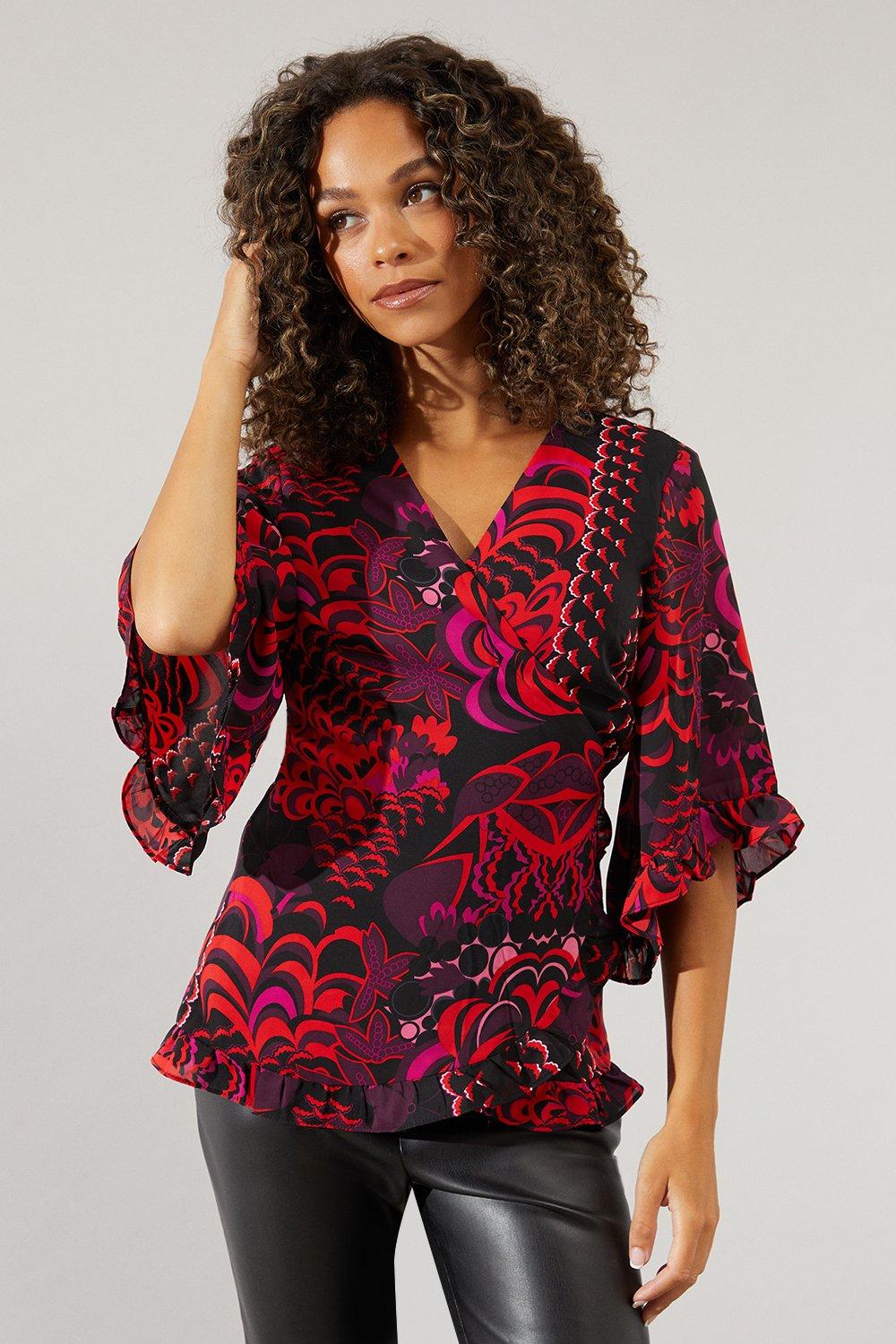 Printed Wrap Blouse