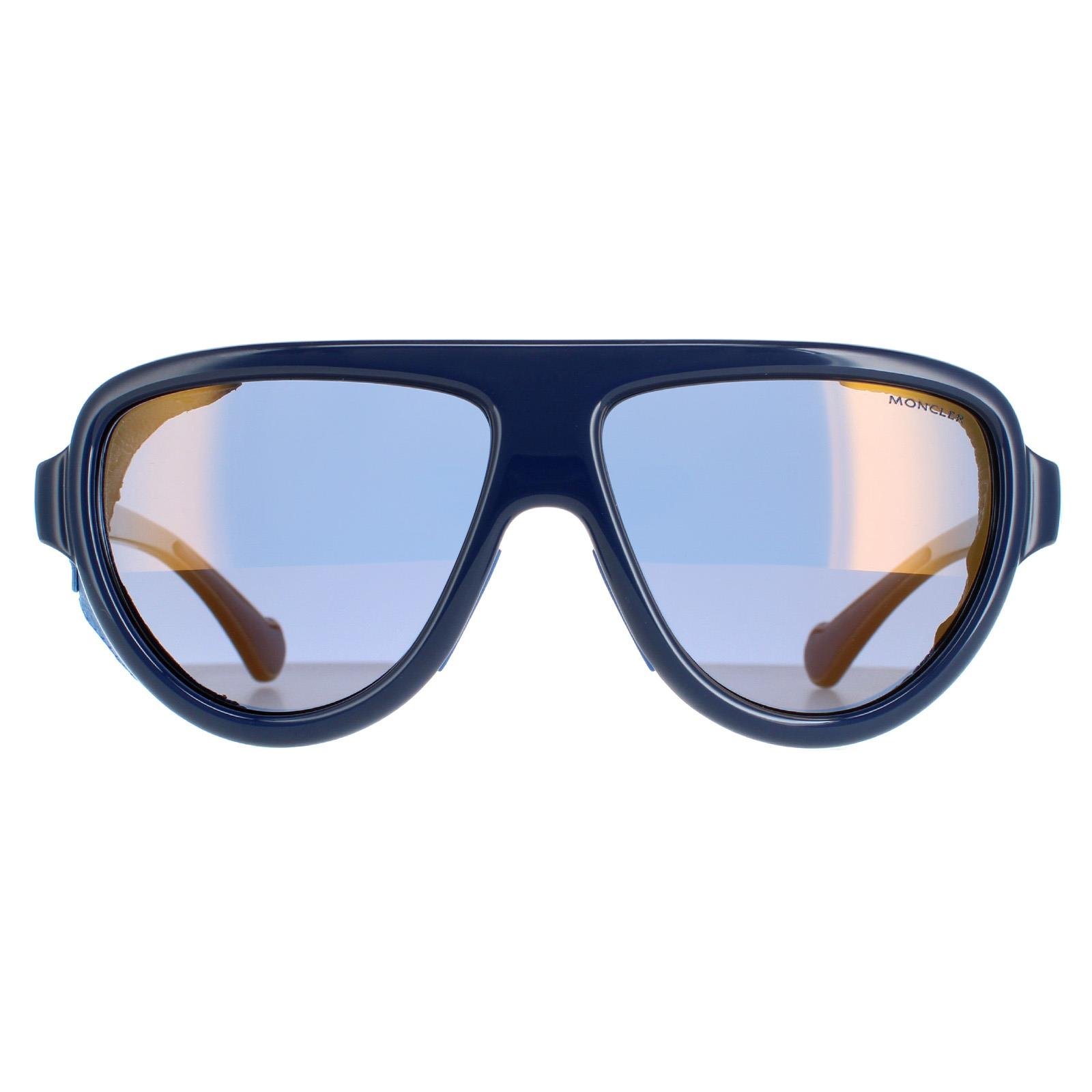 Moncler Aviator Unisex Blue Leather Gold Mirror ML0089