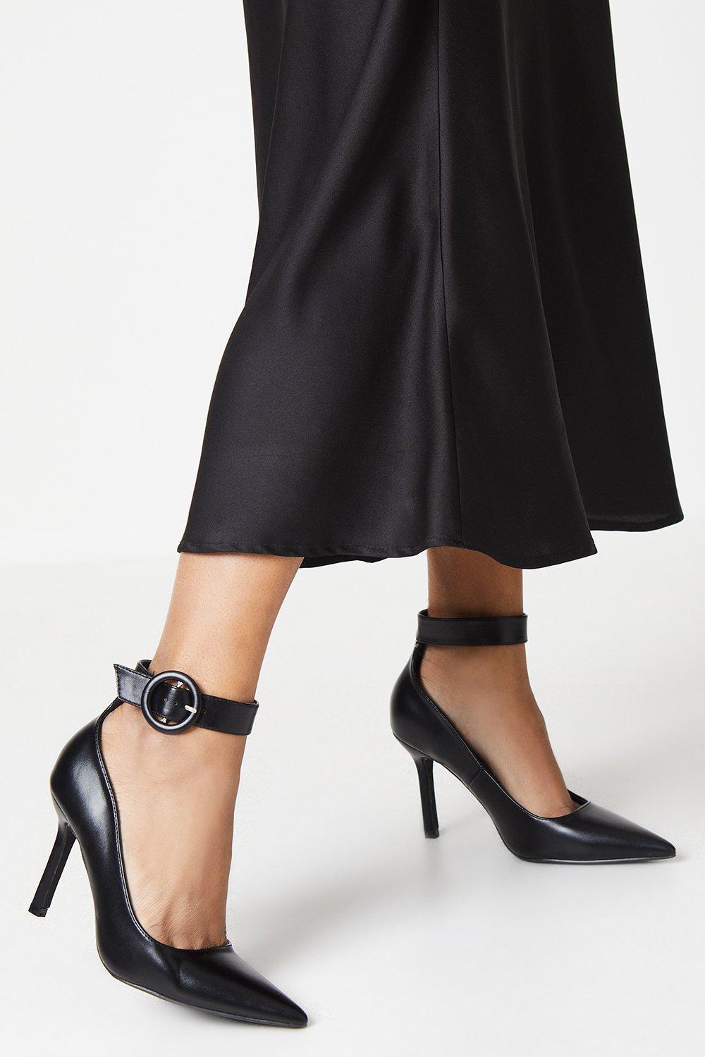 Faith: Chantelle Buckle Ankle Strap High Stiletto Court Shoes