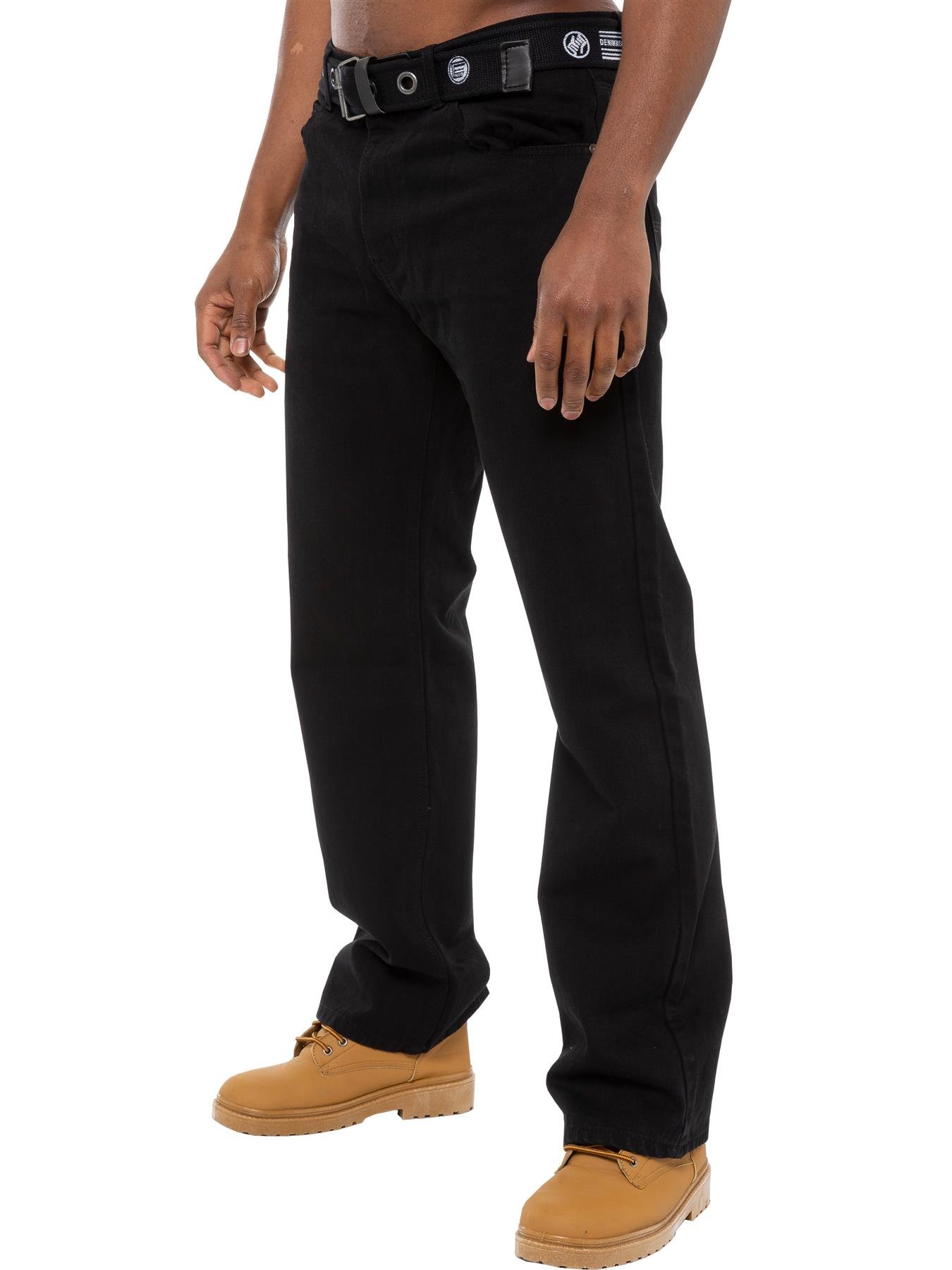 Enzo | Men's Regular Fit Denim Jeans With Belt - Black