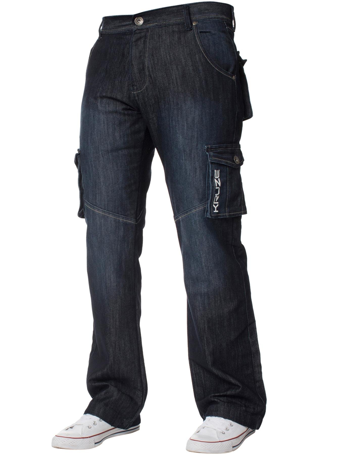 Kruze | Mens Cargo Combat Jeans - Dark Blue