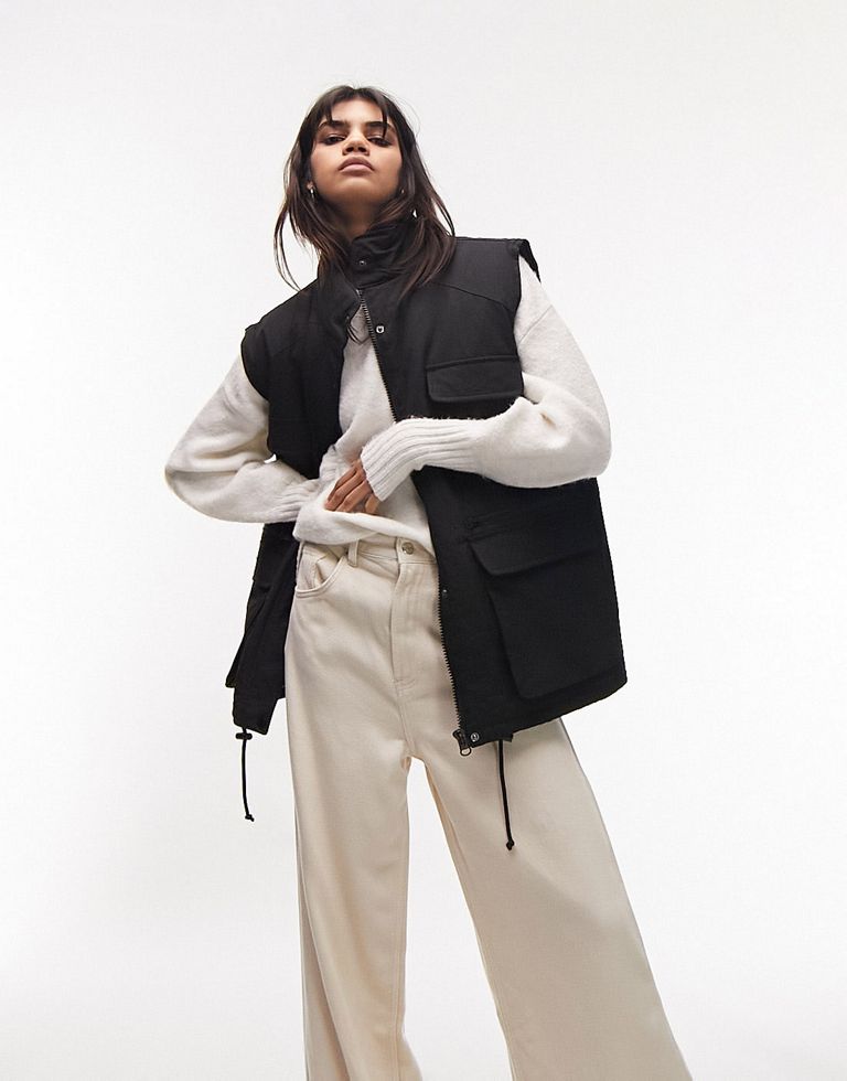 Topshop utility pocket gilet in black