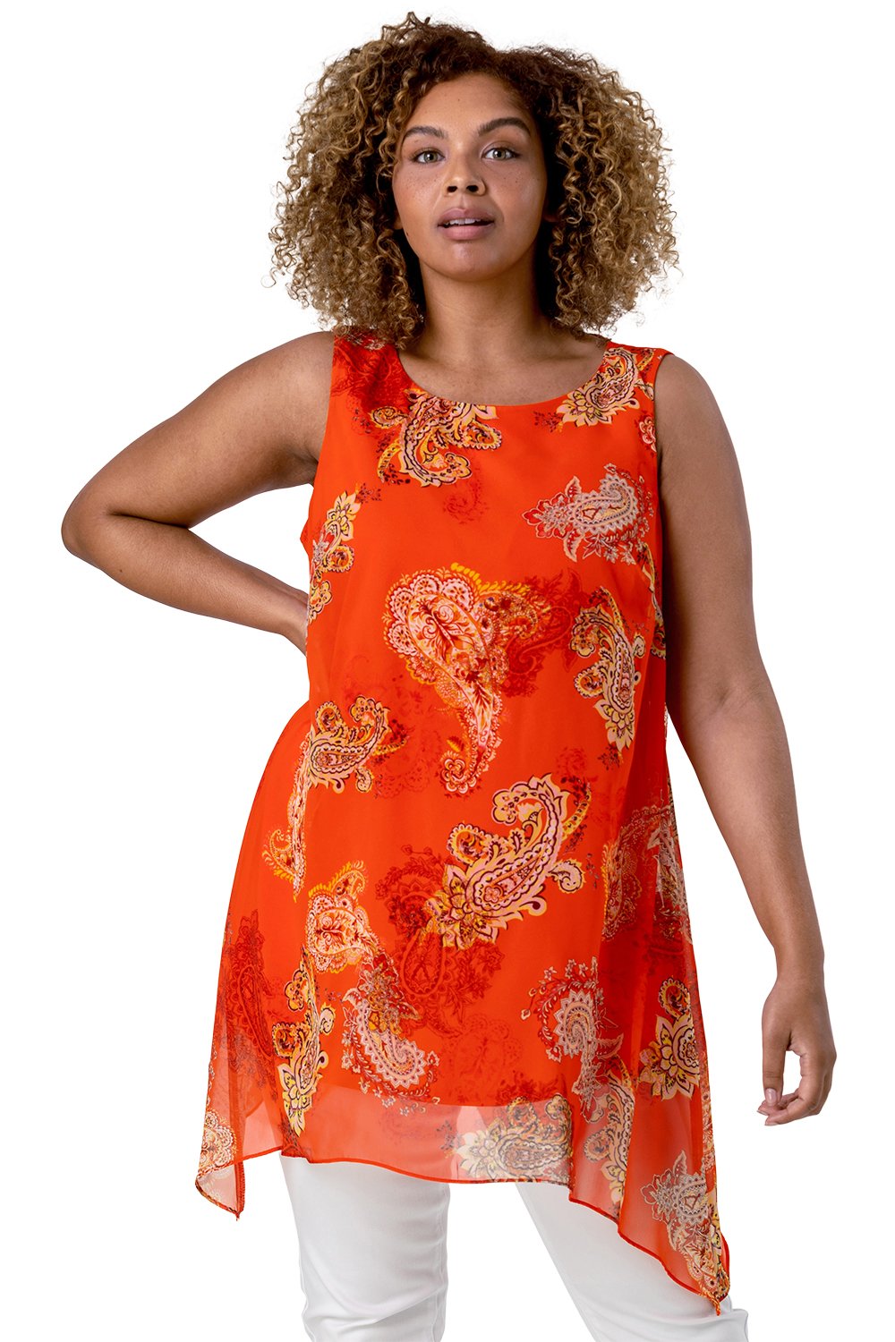 Curve Paisley Print Chiffon Vest Top