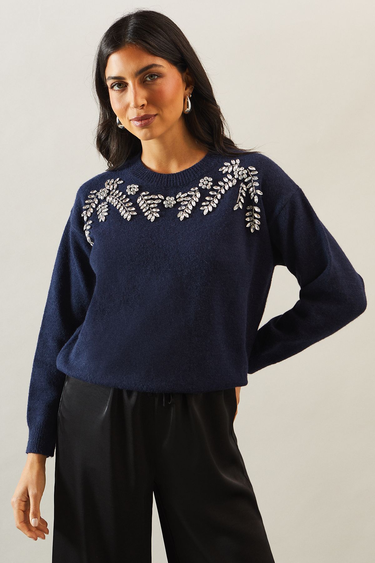 Floral Embellished Shoulder Design Jumper
