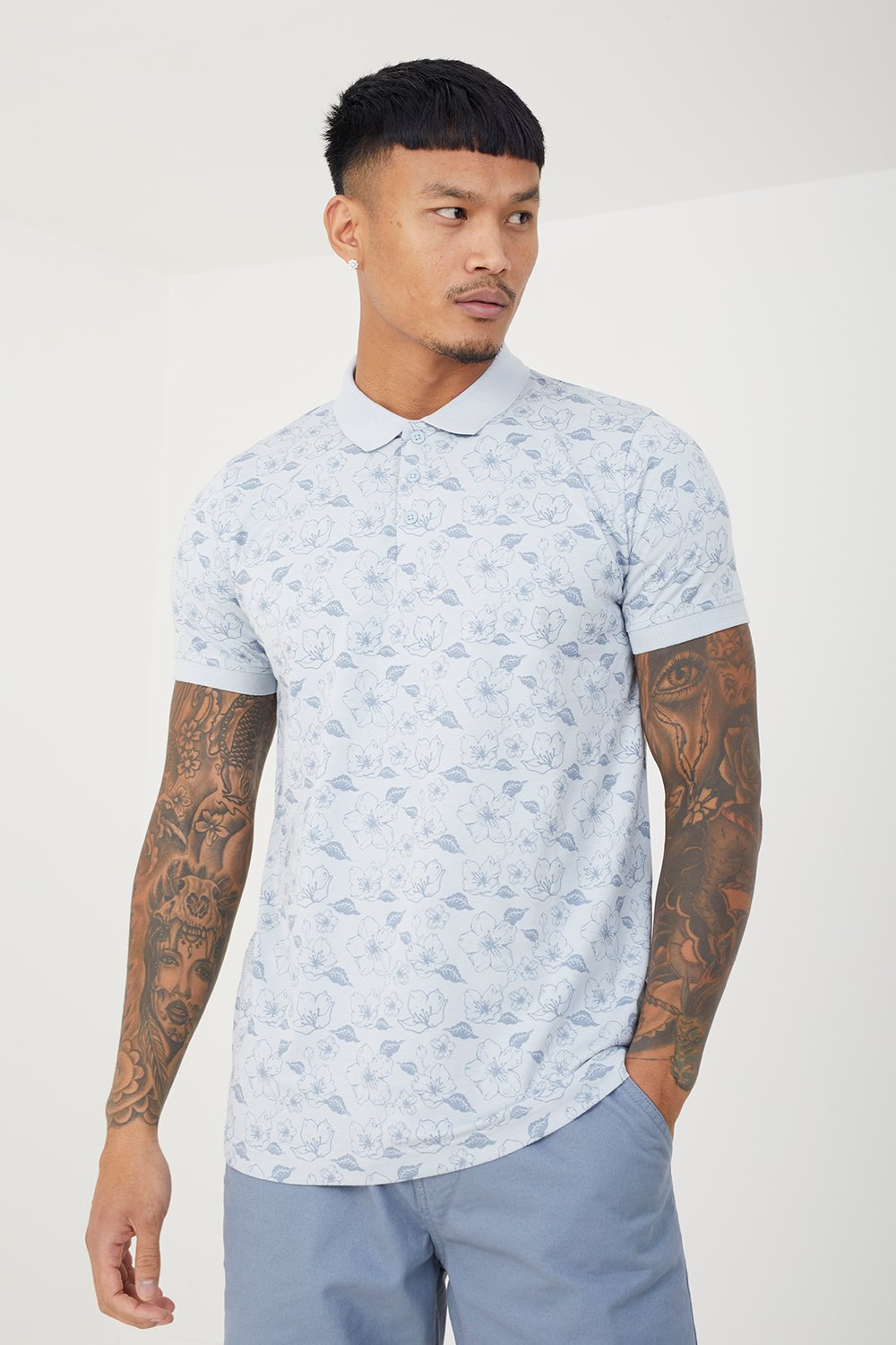 Baby Blue 'Parson' Cotton Print Polo Shirt