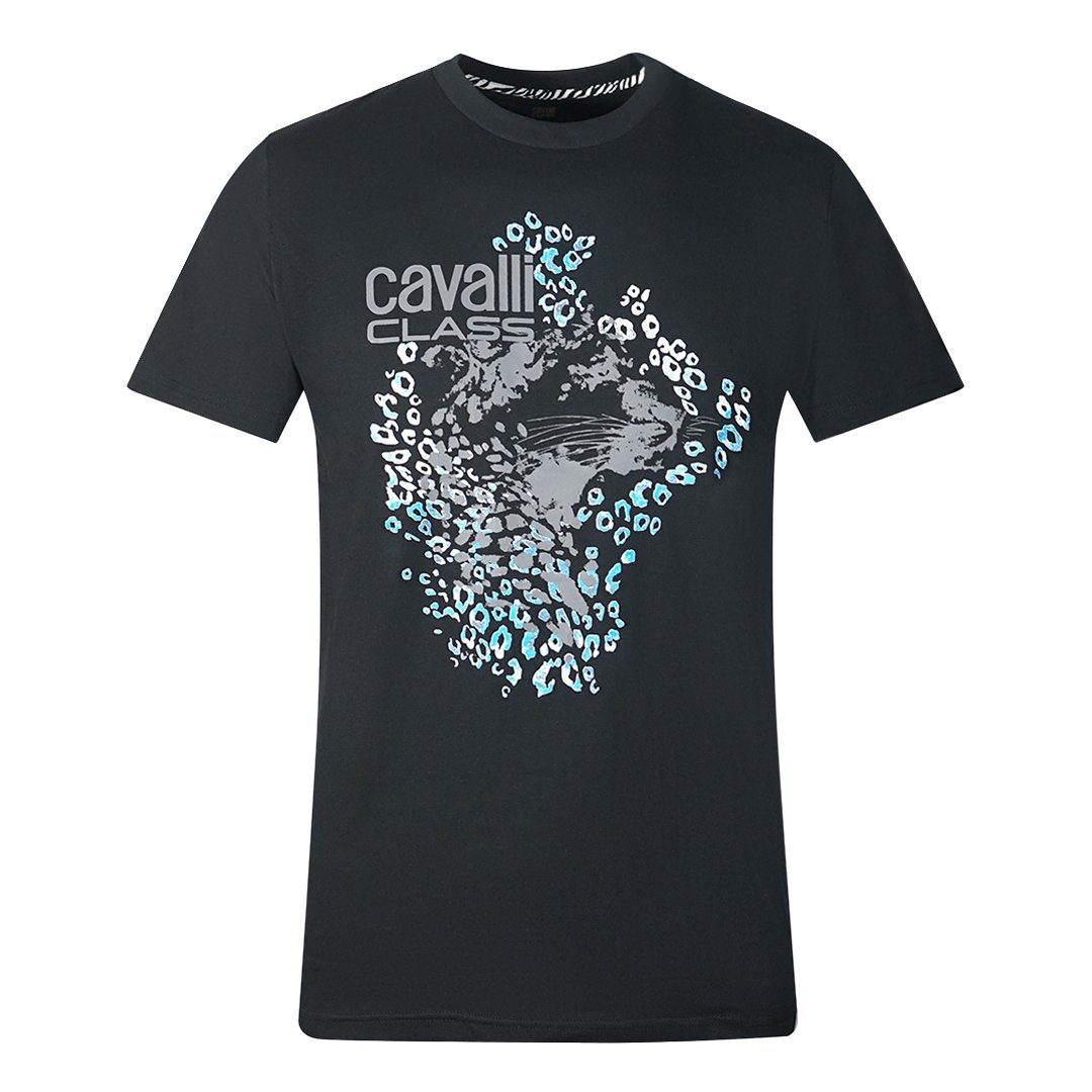 Cavalli Class Leopard Profile Design Black T-Shirt