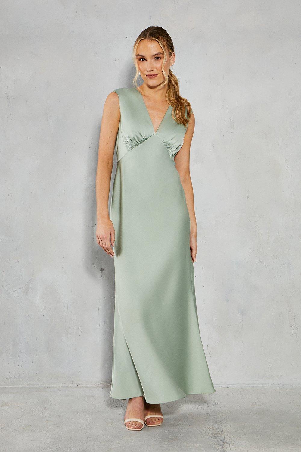 Satin Open Back Detail Maxi Bridesmaids Dress