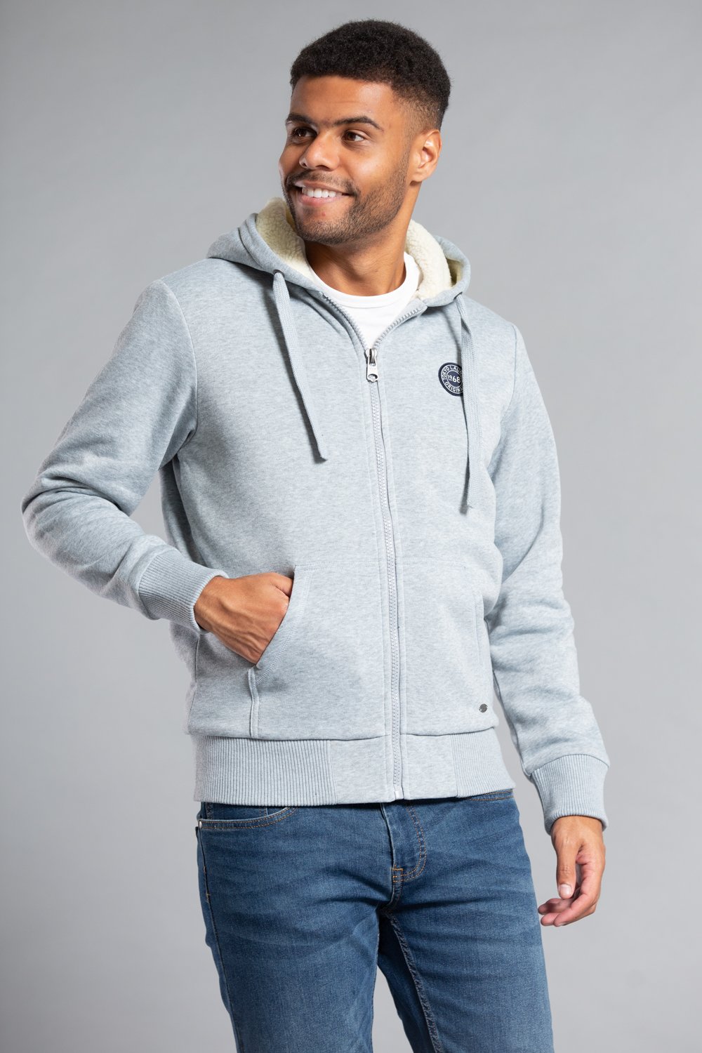Light Grey Borg Lined Zip-Through Hoody