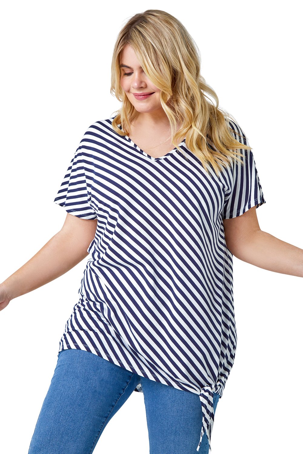 Curve Stripe Side Tie Stretch Top