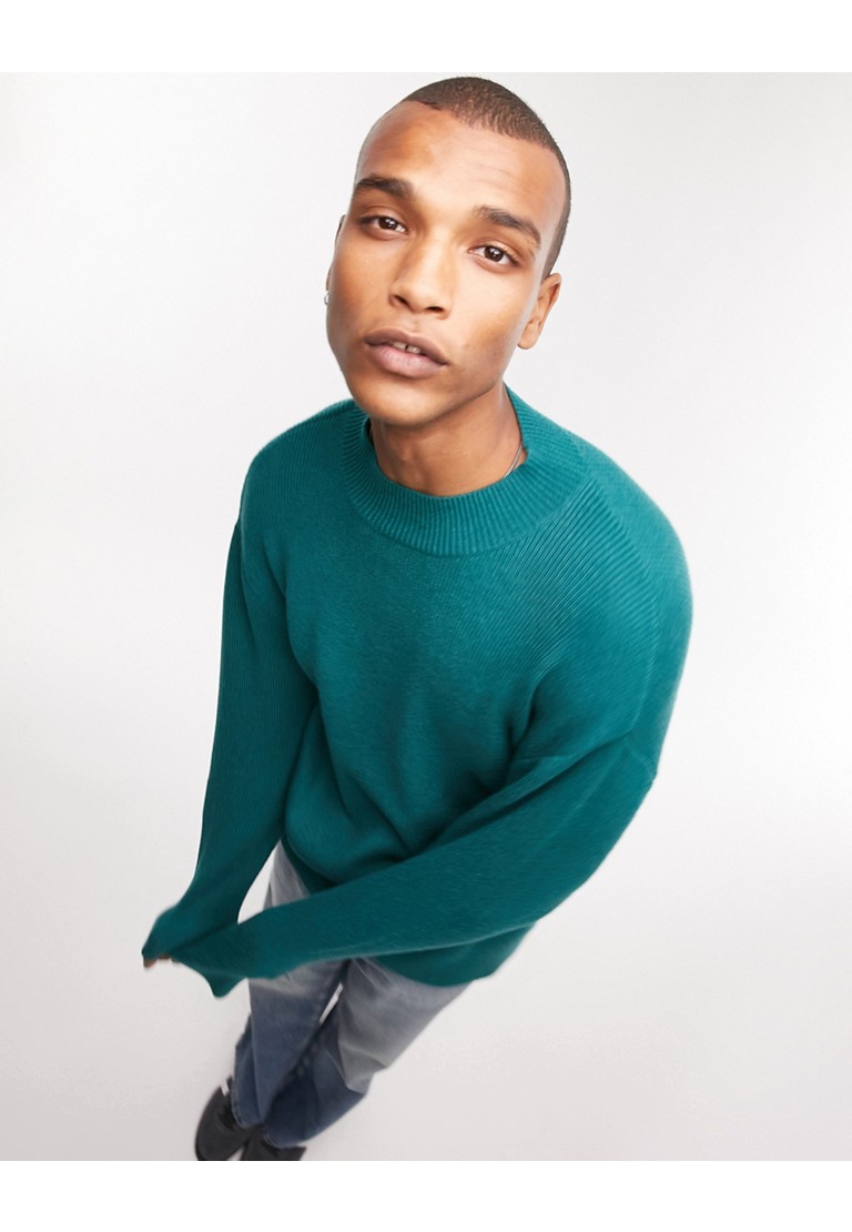 Topman knitted rib jumper with turtle neck in green