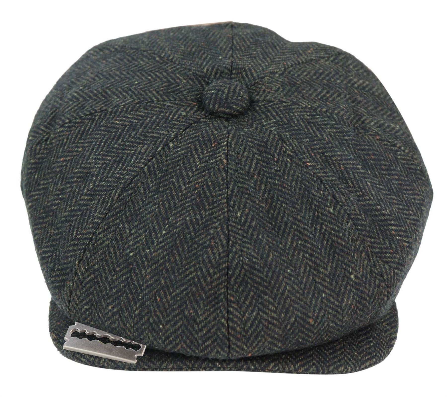 Mens Peaky Blinders Tweed Hat With Razor Blade