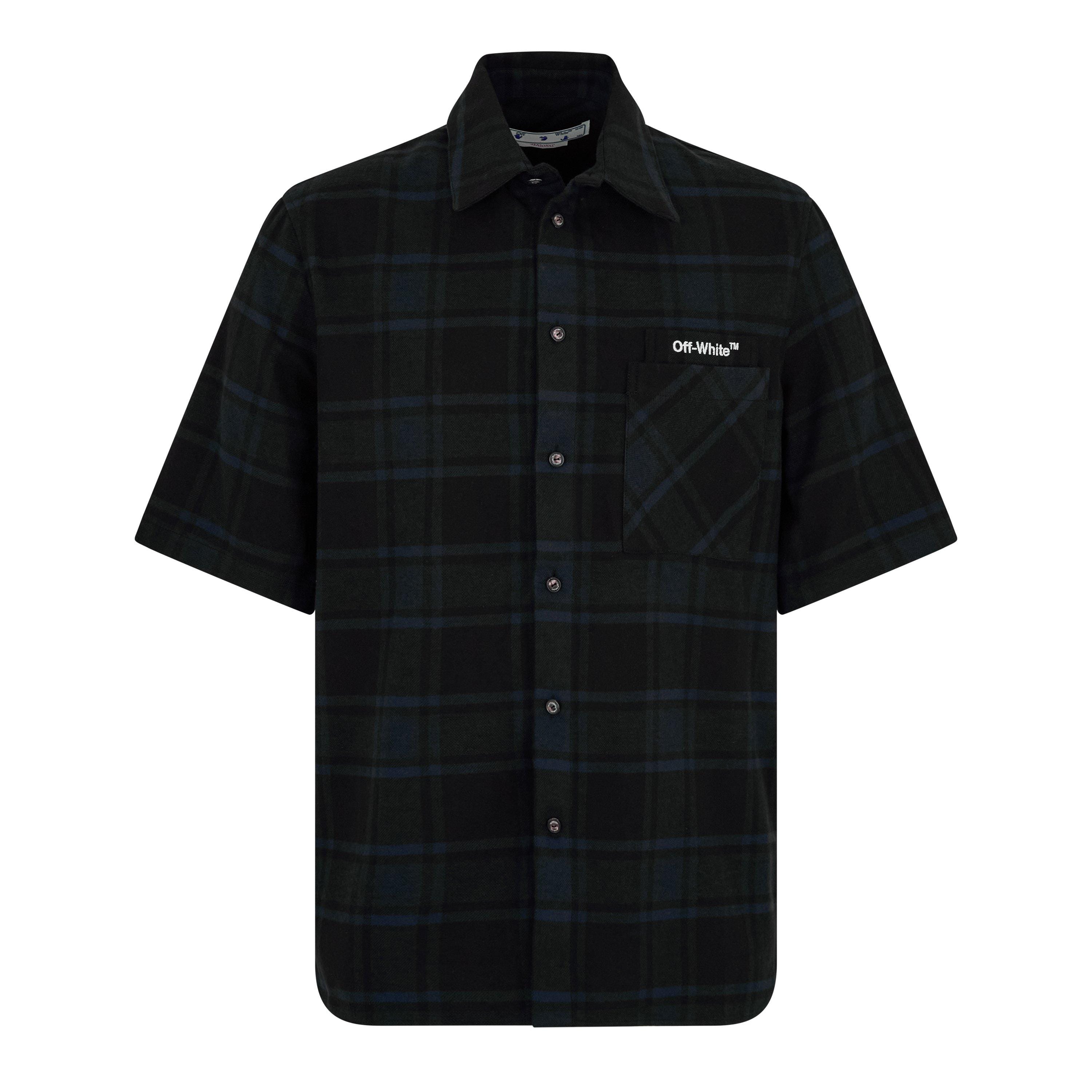 Men's Off White Outline Arrow Flannel Overshirt in black blue