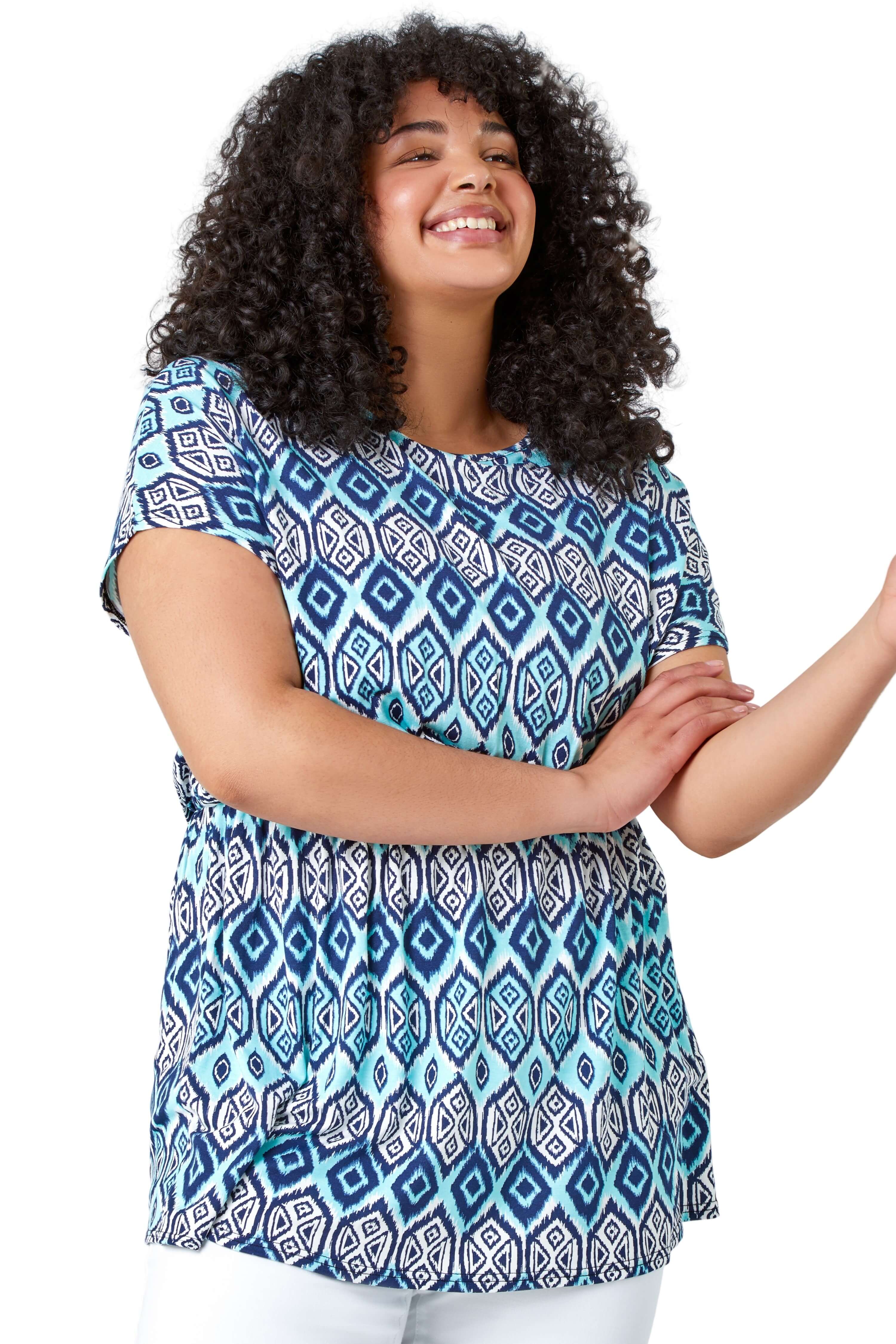 Curve Aztec Print Stretch Top