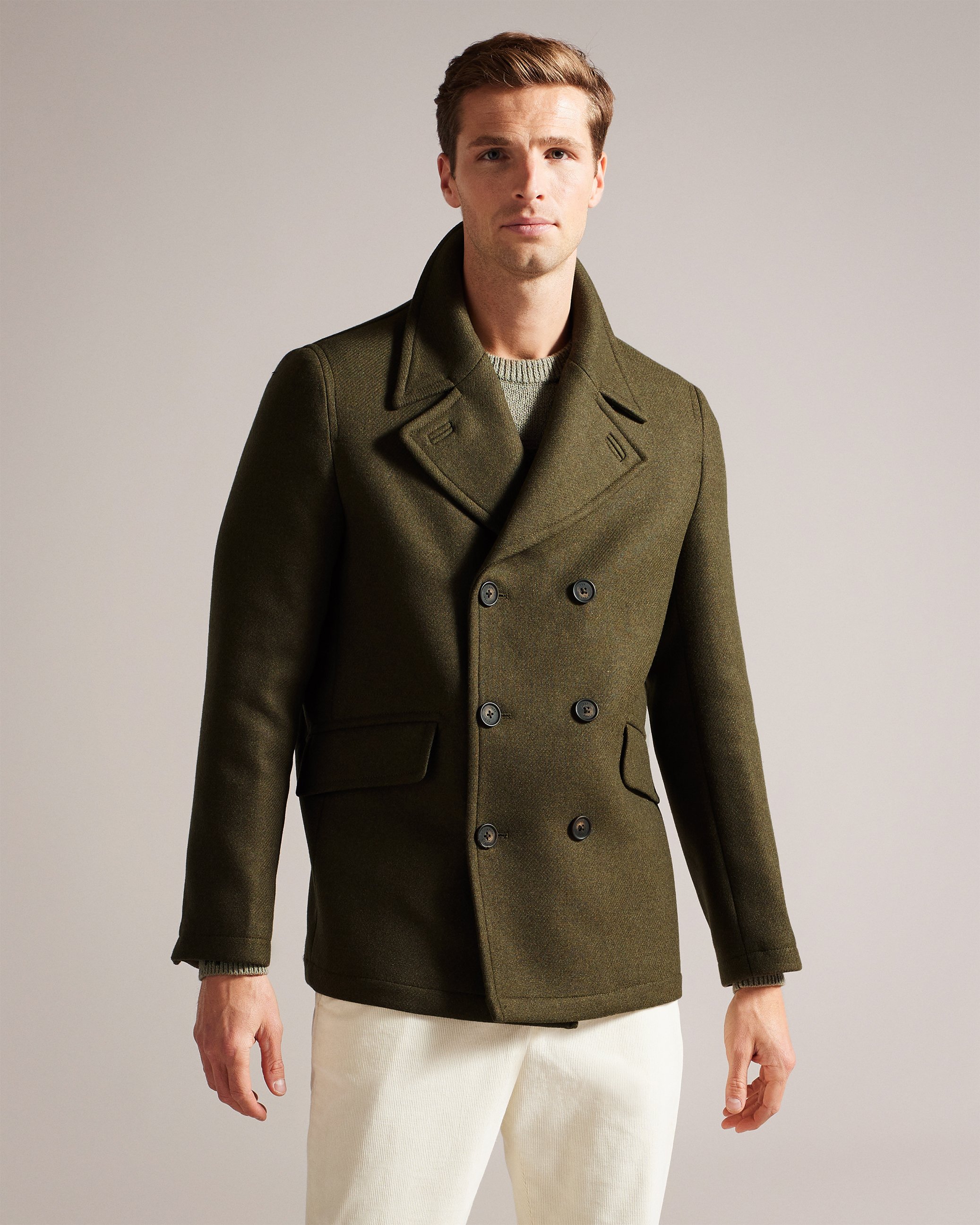 Ted Baker Charco Short Wool Peacoat, Khaki
