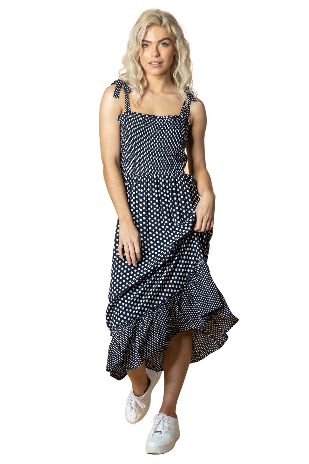 Frilled Hem Spot Print Maxi Dress