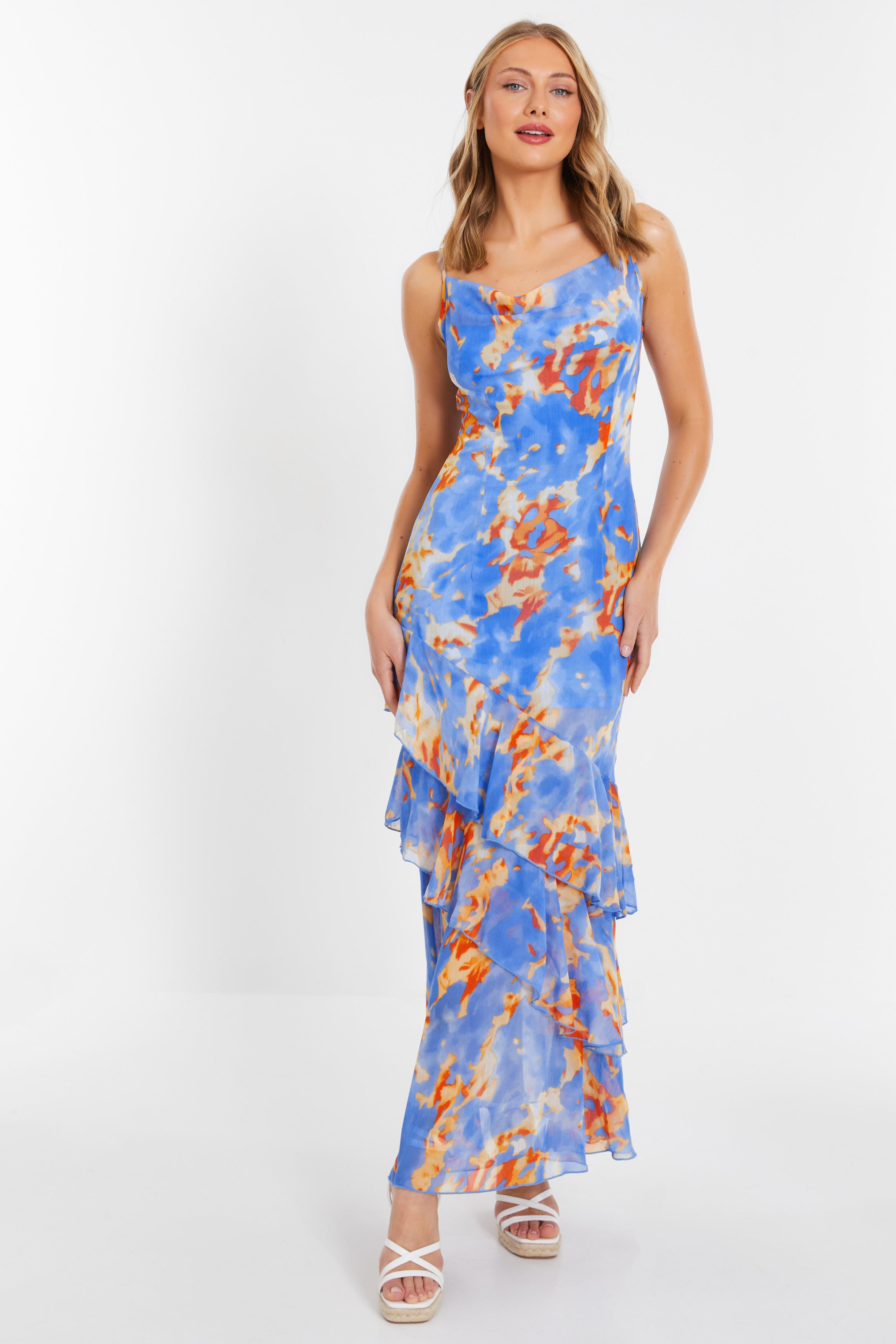 Blue Chiffon Printed Maxi Dress