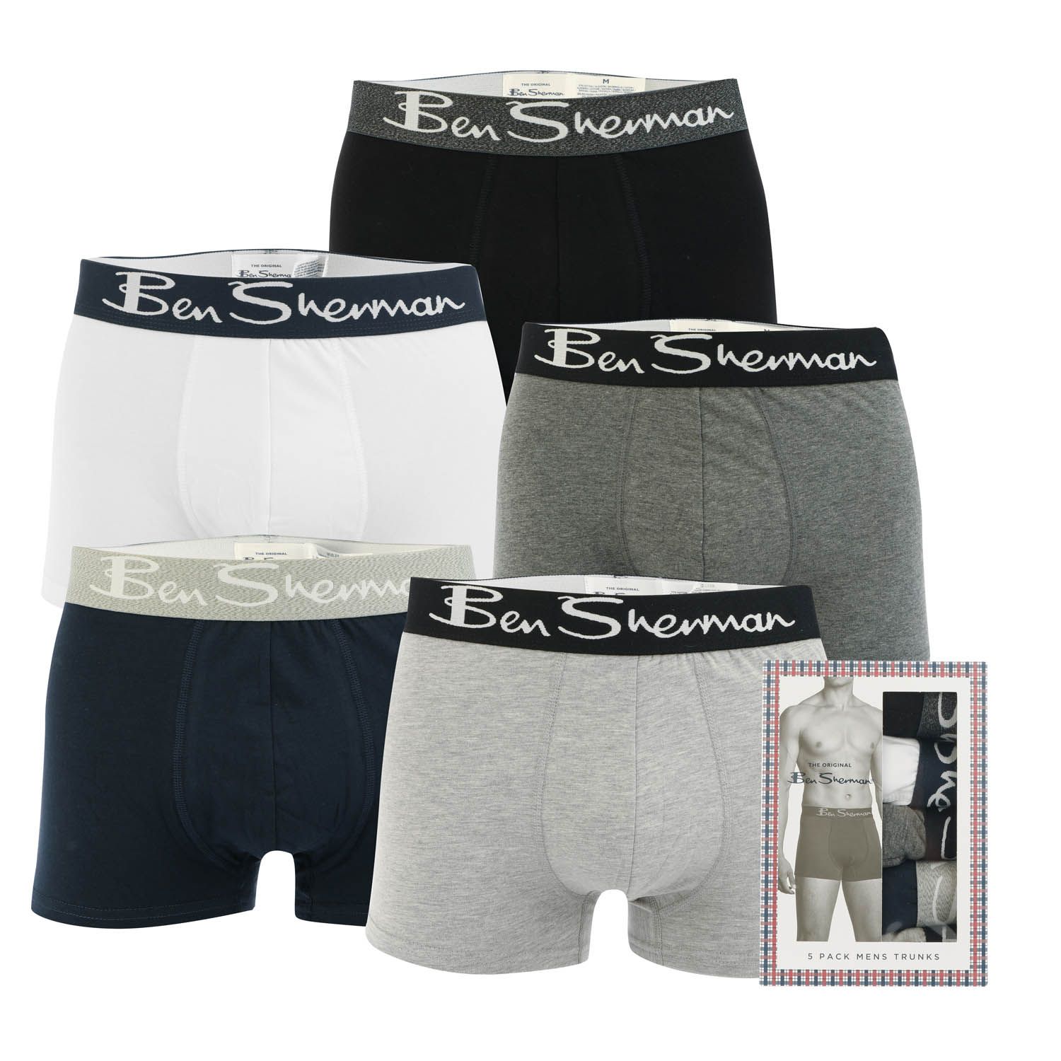 Men's Ben Sherman Podrick 5 Pack Boxer Shorts in Navy