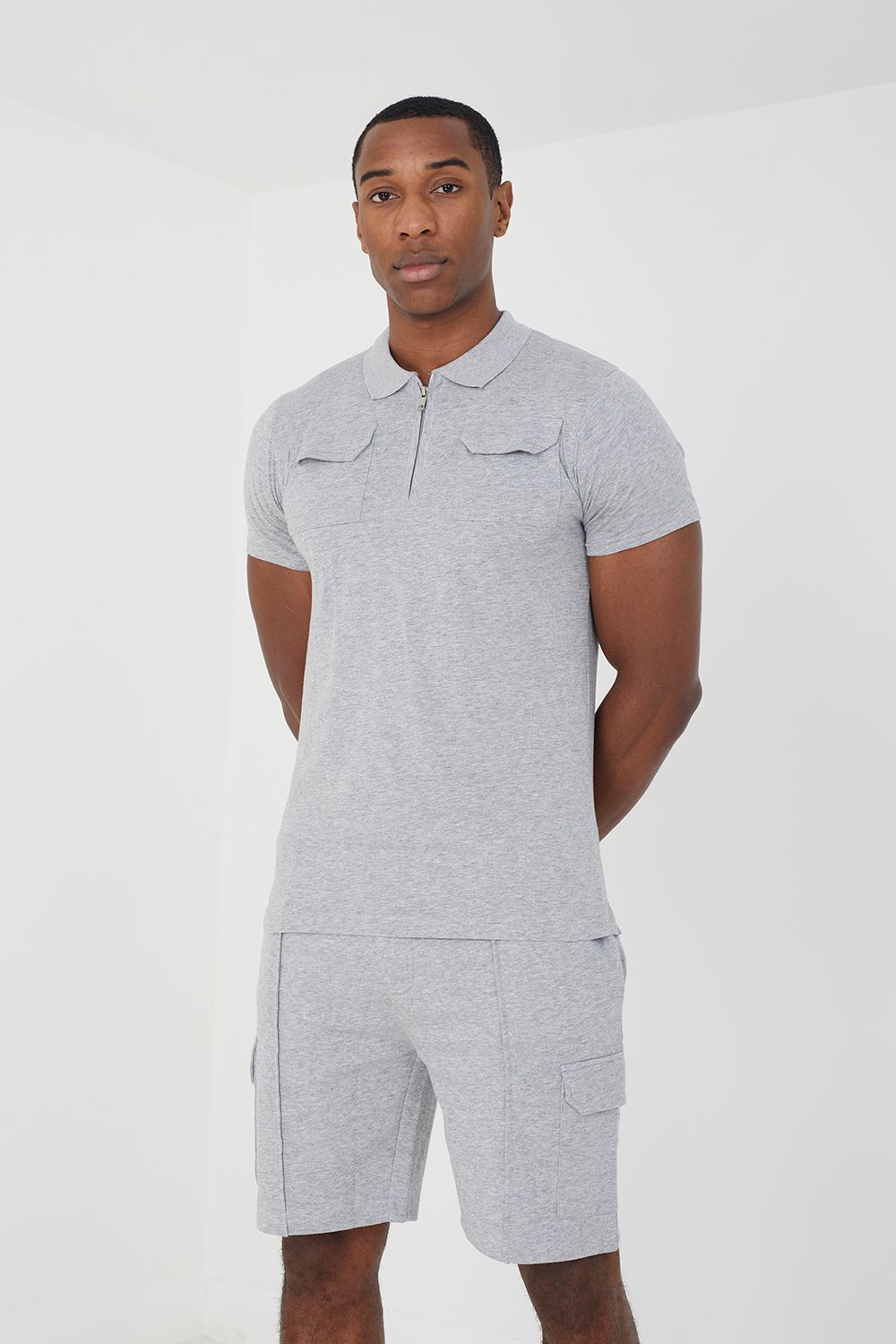 Light Grey 'Hubble' Polo Shirt & Short Co-Ord Set