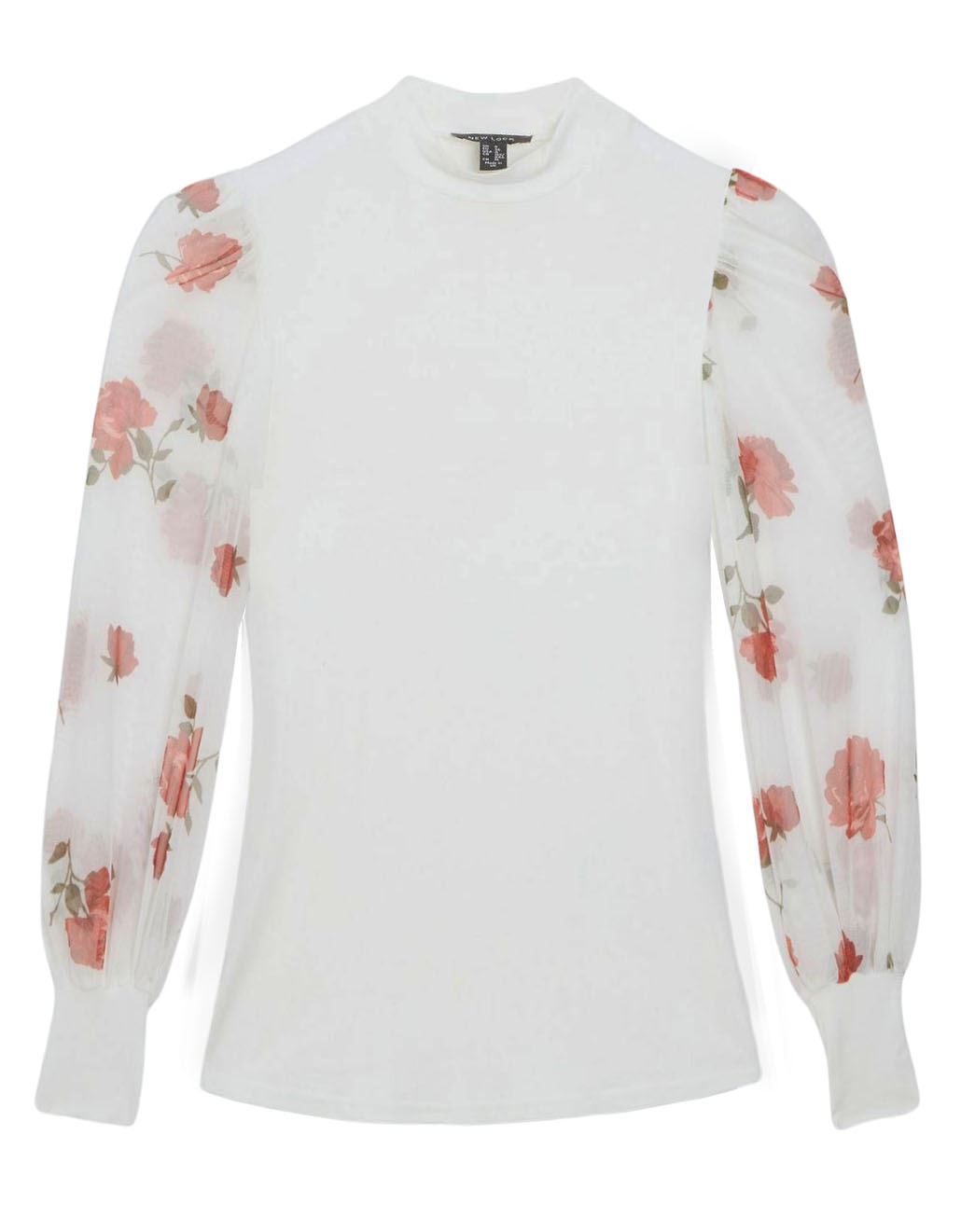 Floral Mesh Puff Sleeve Top