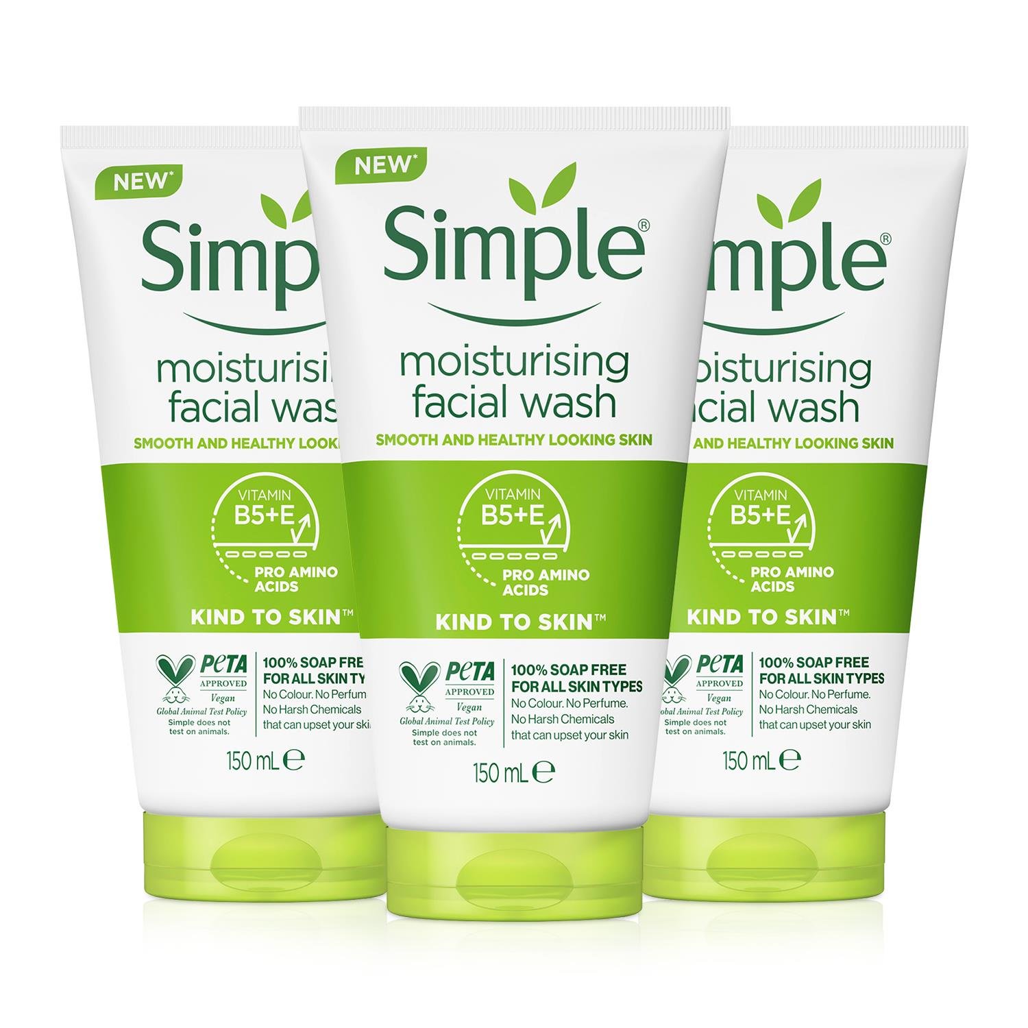 Simple Kind to Skin Moisturizing Face Wash, 150ml, 3 Pack