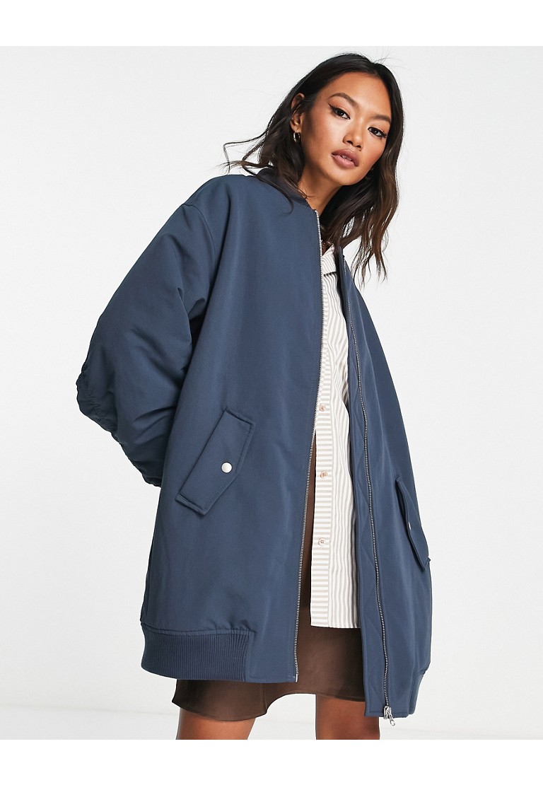 ASOS DESIGN longline bomber jacket in navy
