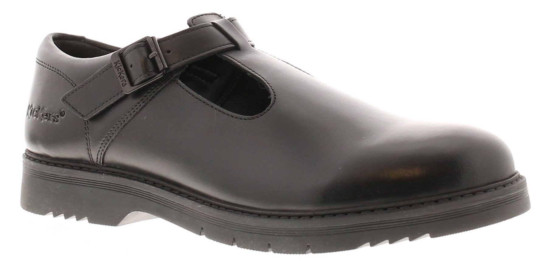 Kickers Womens School Shoes Finley T Bar Leather Buckle black