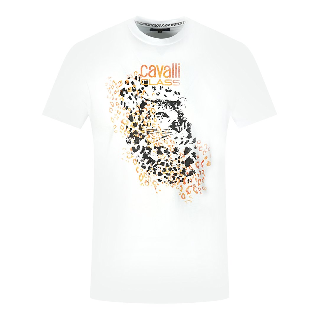 Cavalli Class Leopard Print Silhouette White T-Shirt
