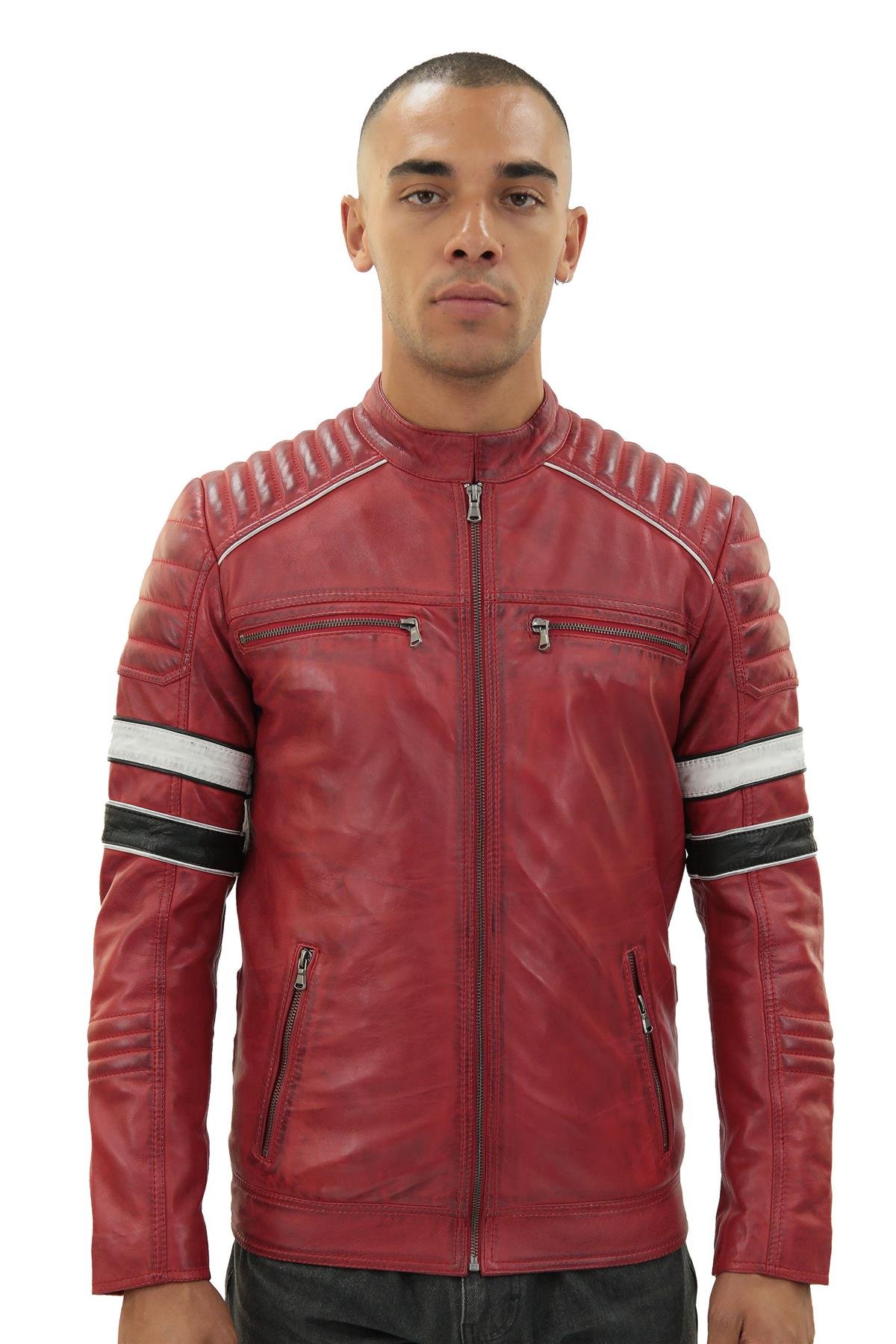 Mens Quilted Leather Racing Jacket-Madrid